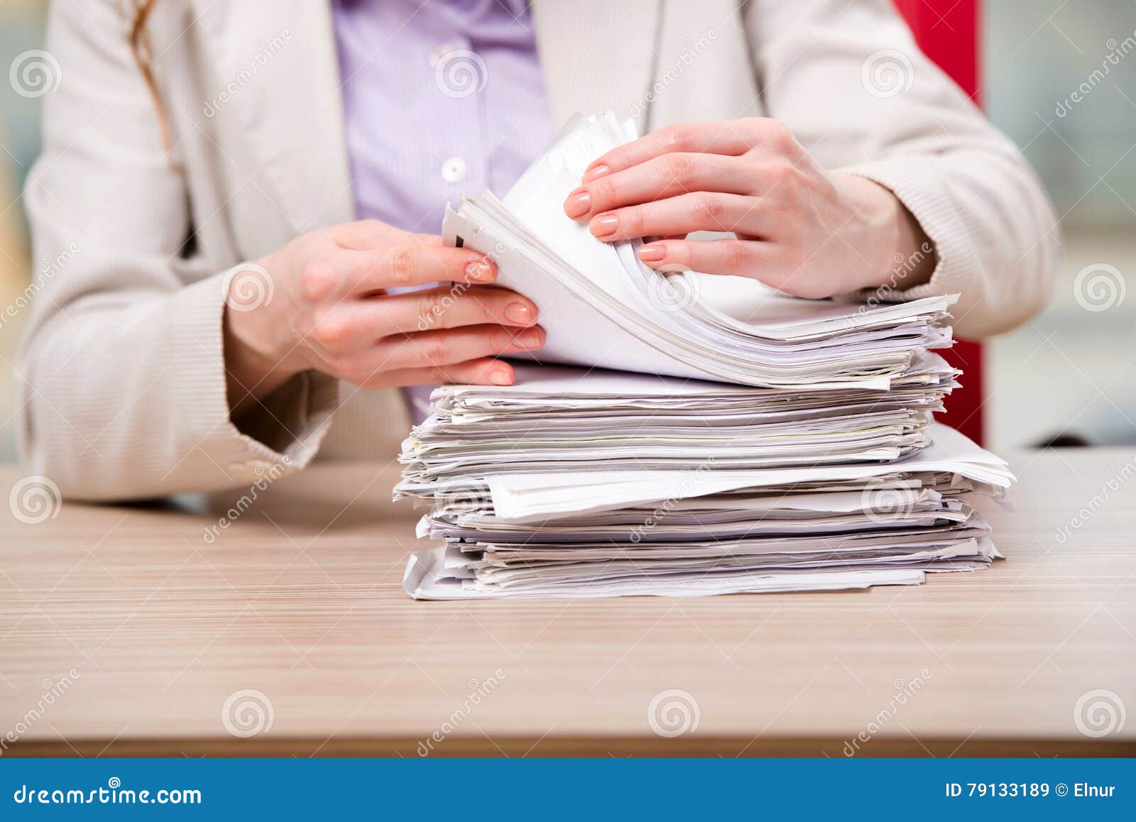 The Businesswoman Working with Stack of Papers Stock Image - Image of ...