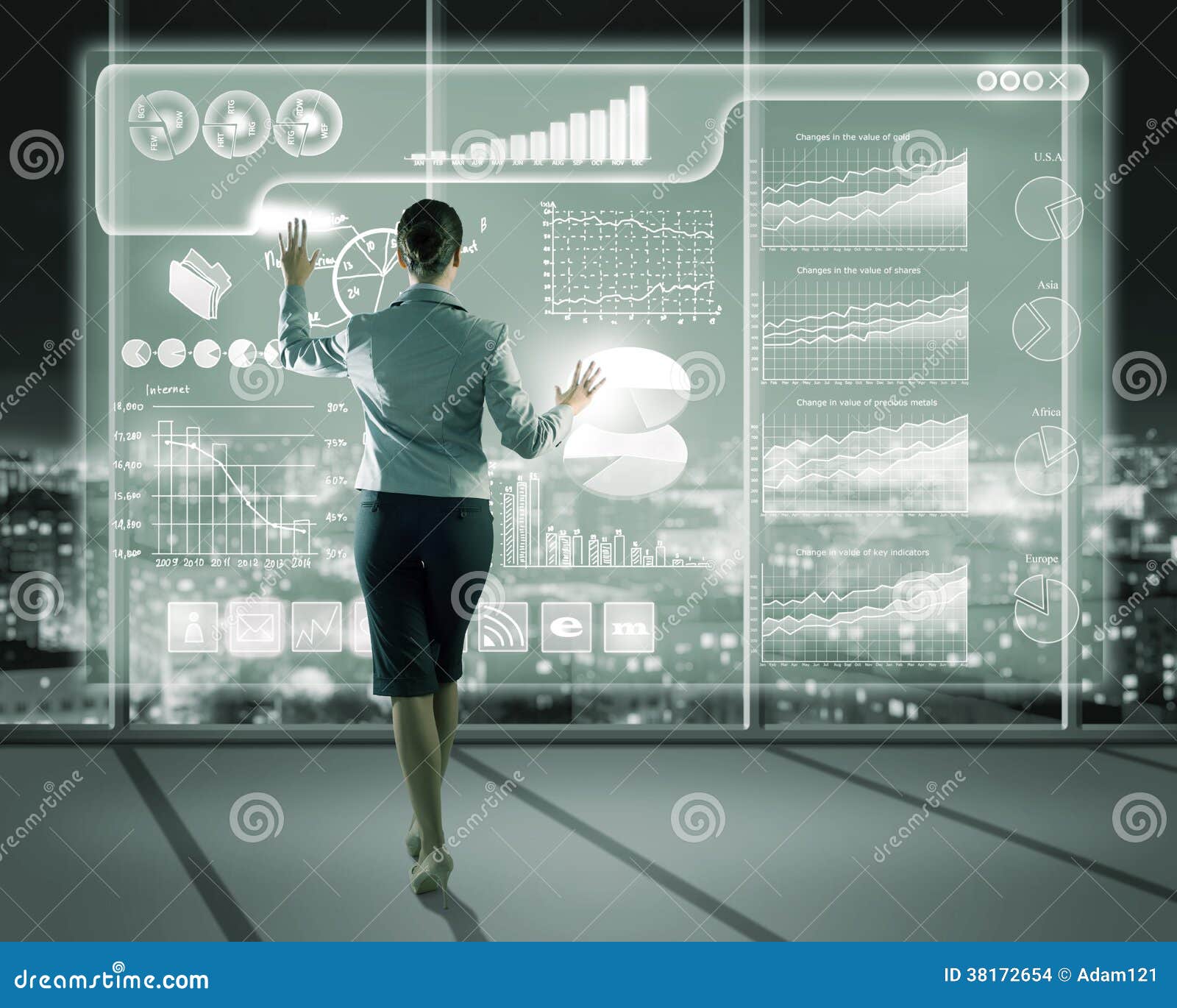 Businesswoman Working with Virtual Technologies Stock Photo - Image of ...