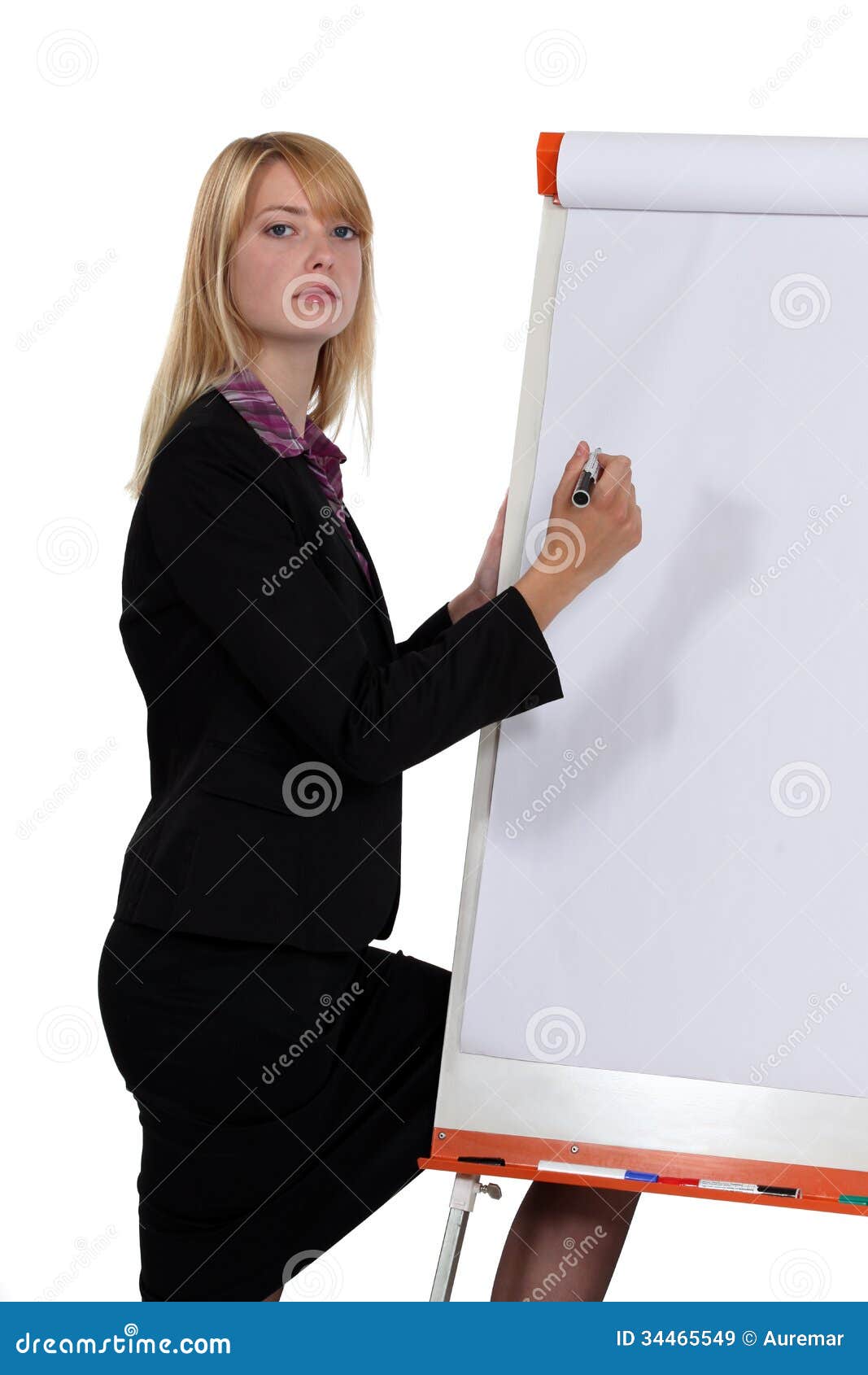 Businesswoman Writing on a Board Stock Image - Image of copy, showing ...