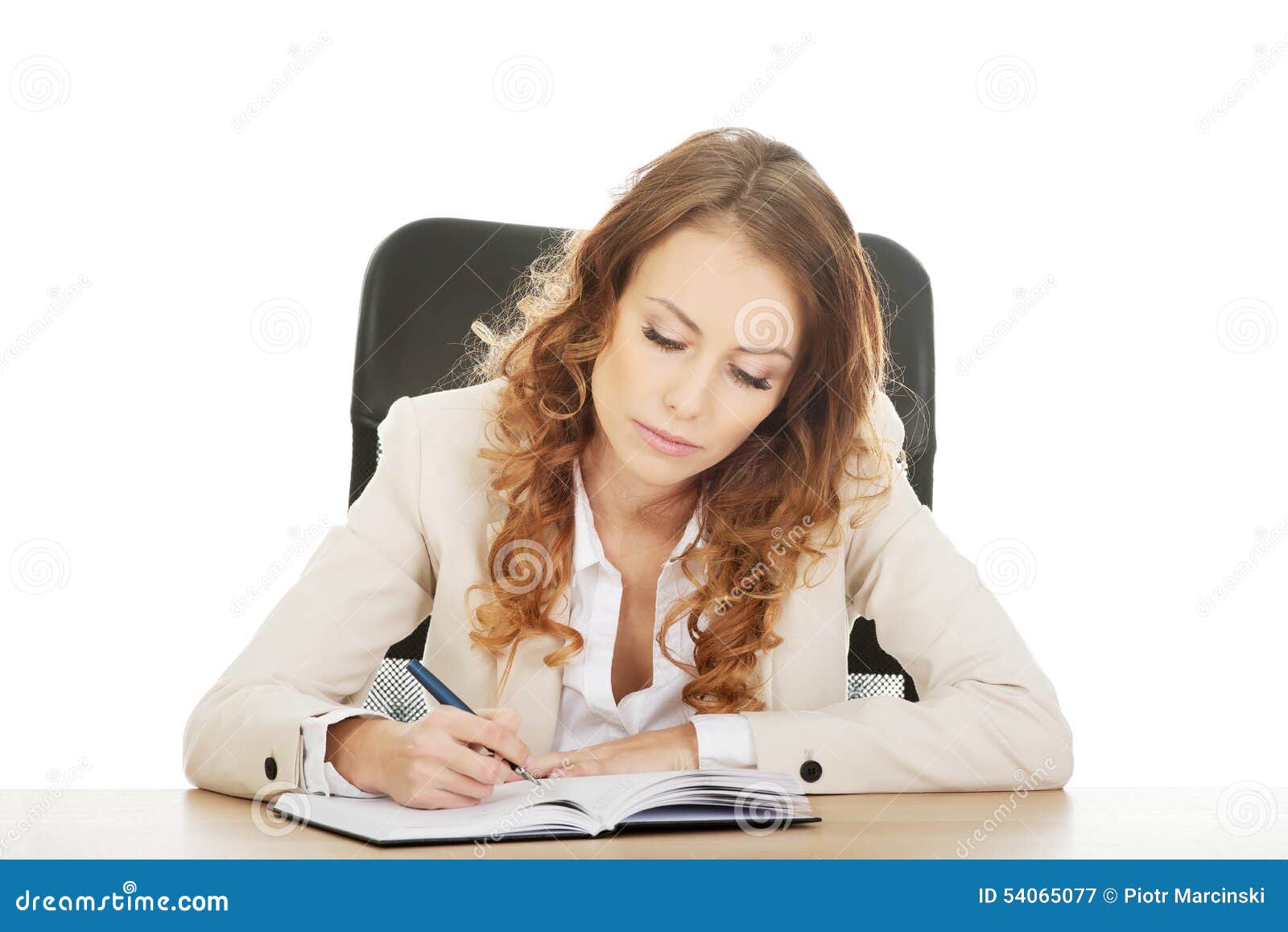 Businesswoman Writing Note by a Desk. Stock Image - Image of confident ...