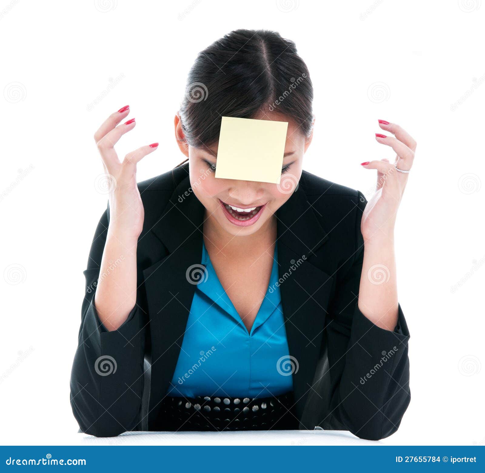 Businesswoman Yelling with Paper on Forehead Stock Photo - Image of ...