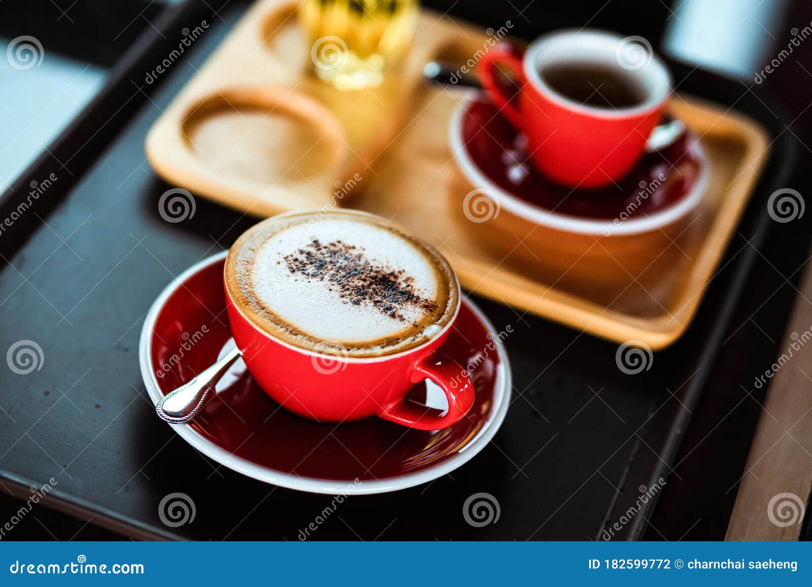 Hot Coffee Up on Plate at Coffee Shop. Stock Photo - Image of beverage ...