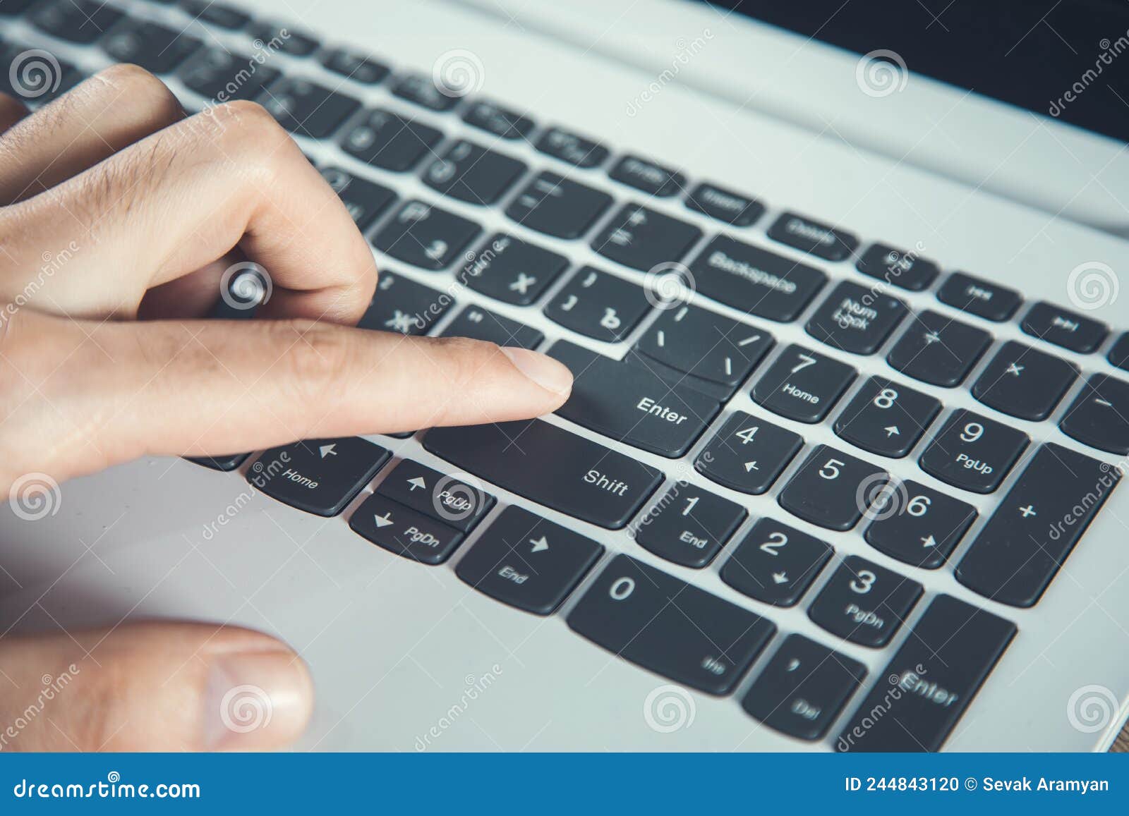 Man Hand Computer with Enter Stock Photo - Image of male, computer ...