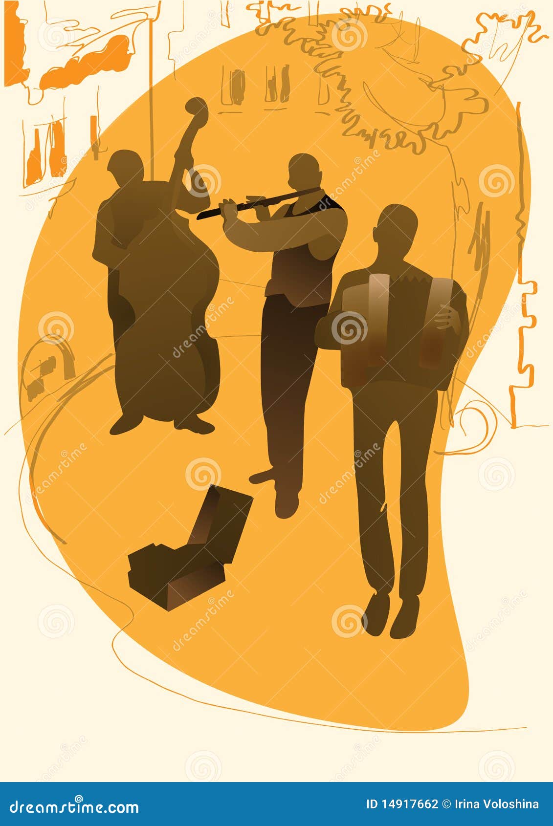 Buskers stock vector. Illustration of people, color, house - 14917662
