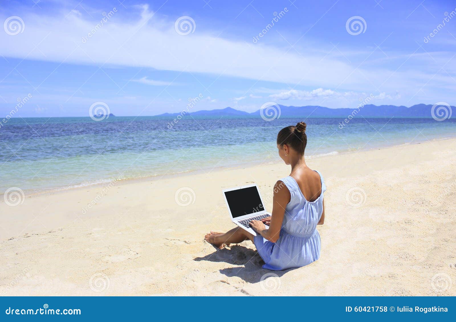 Bussines Woman Working On The Beach With A Laptop Stock Photo - Image ...