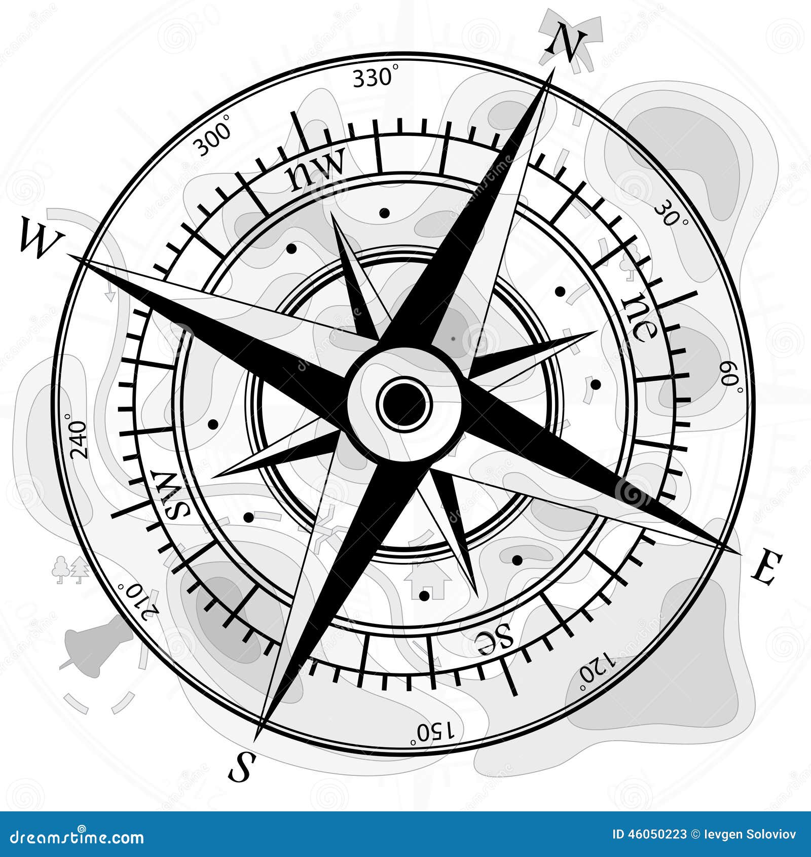 Bussola con la mappa illustrazione vettoriale. Illustrazione di ...