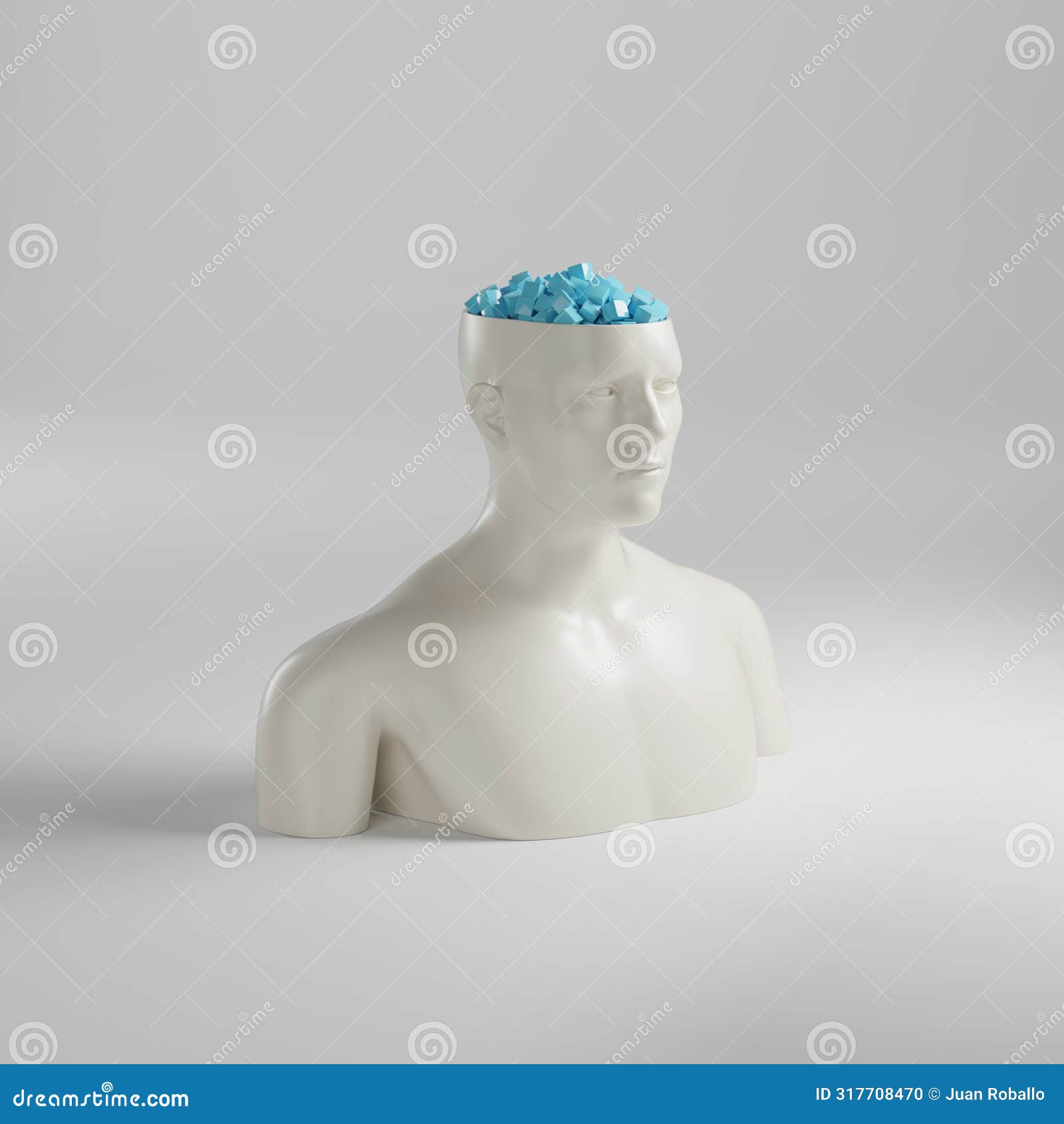 Bust of a Man with His Head Open and Full of Cubes. 3d Illustration ...