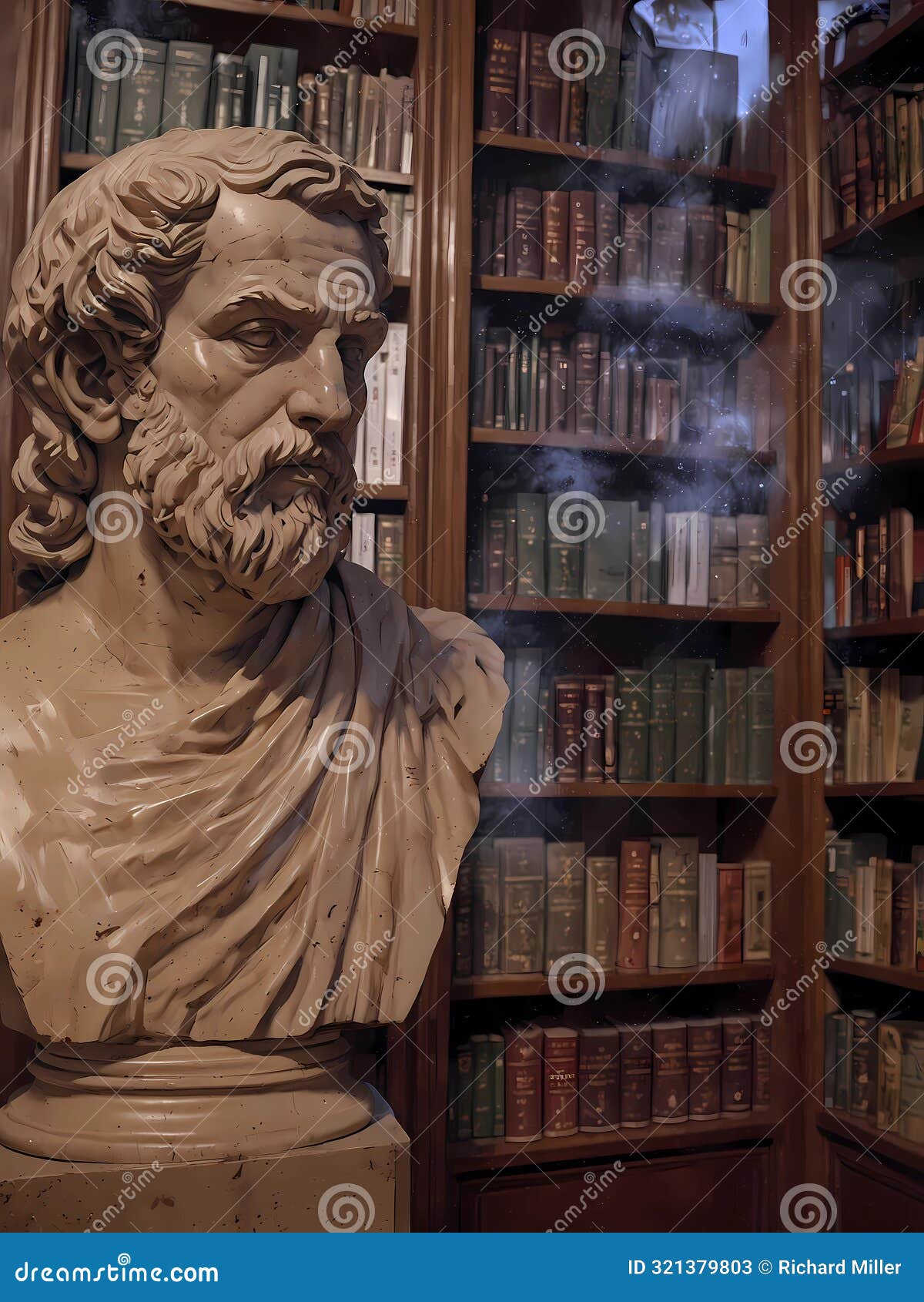 Bust Of Philosopher In Front Of Bookcase Illustration Painting ...