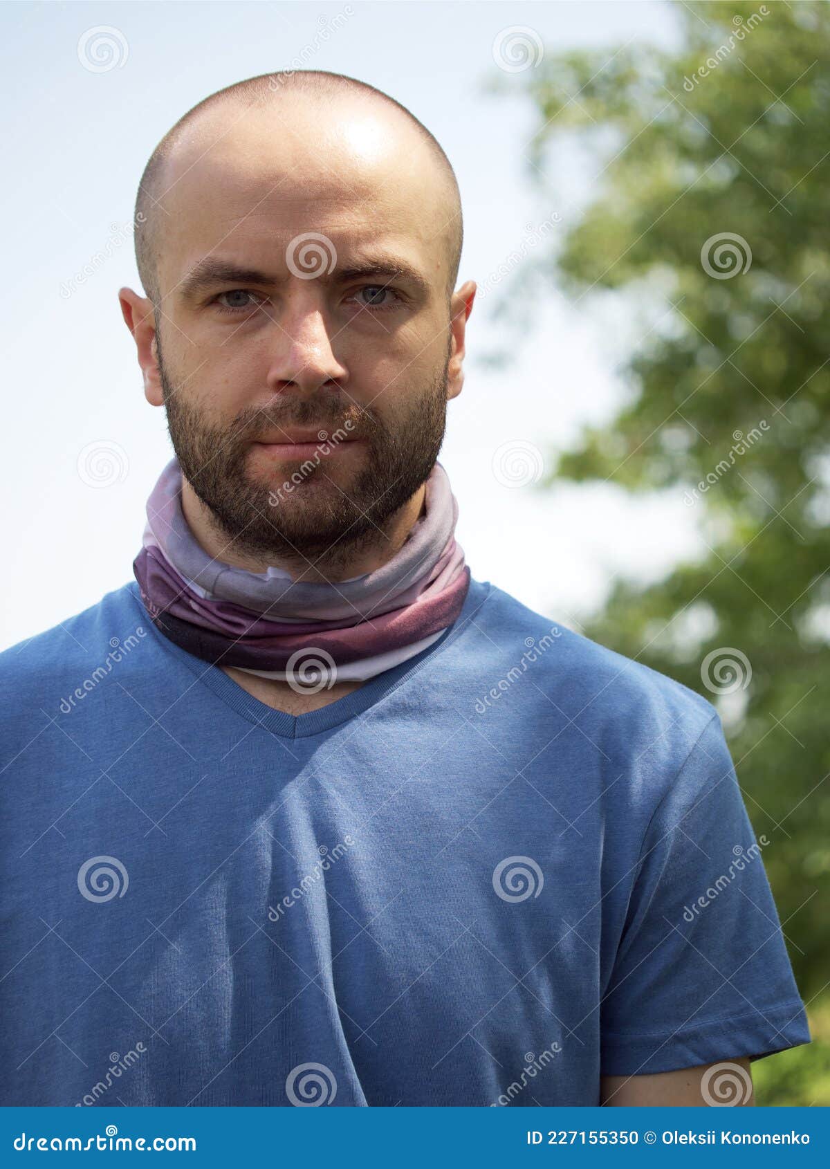 Bust Portrait of a White-skinned Man. Bald Man with a Beard and a Buff ...