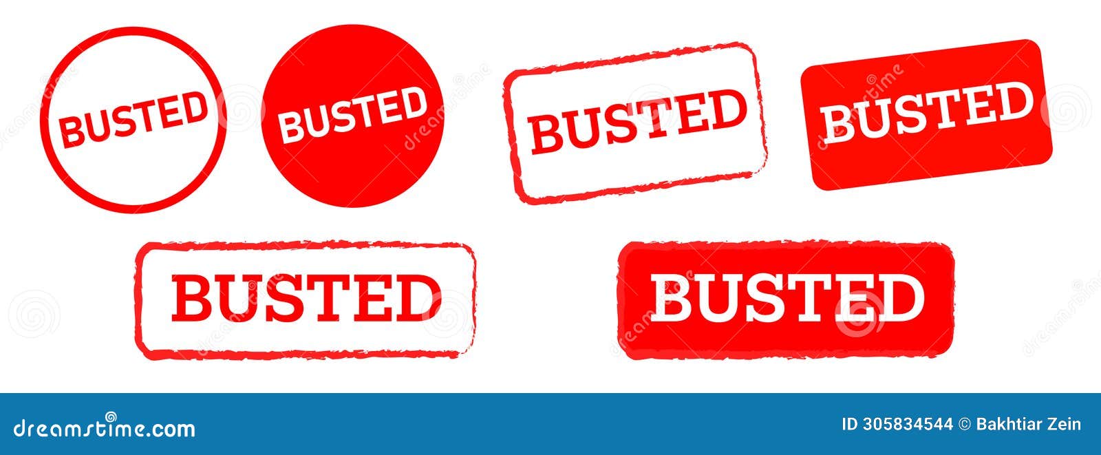 Busted Red Circle and Square Rubber Stamp Label Sticker Sign Criminal ...