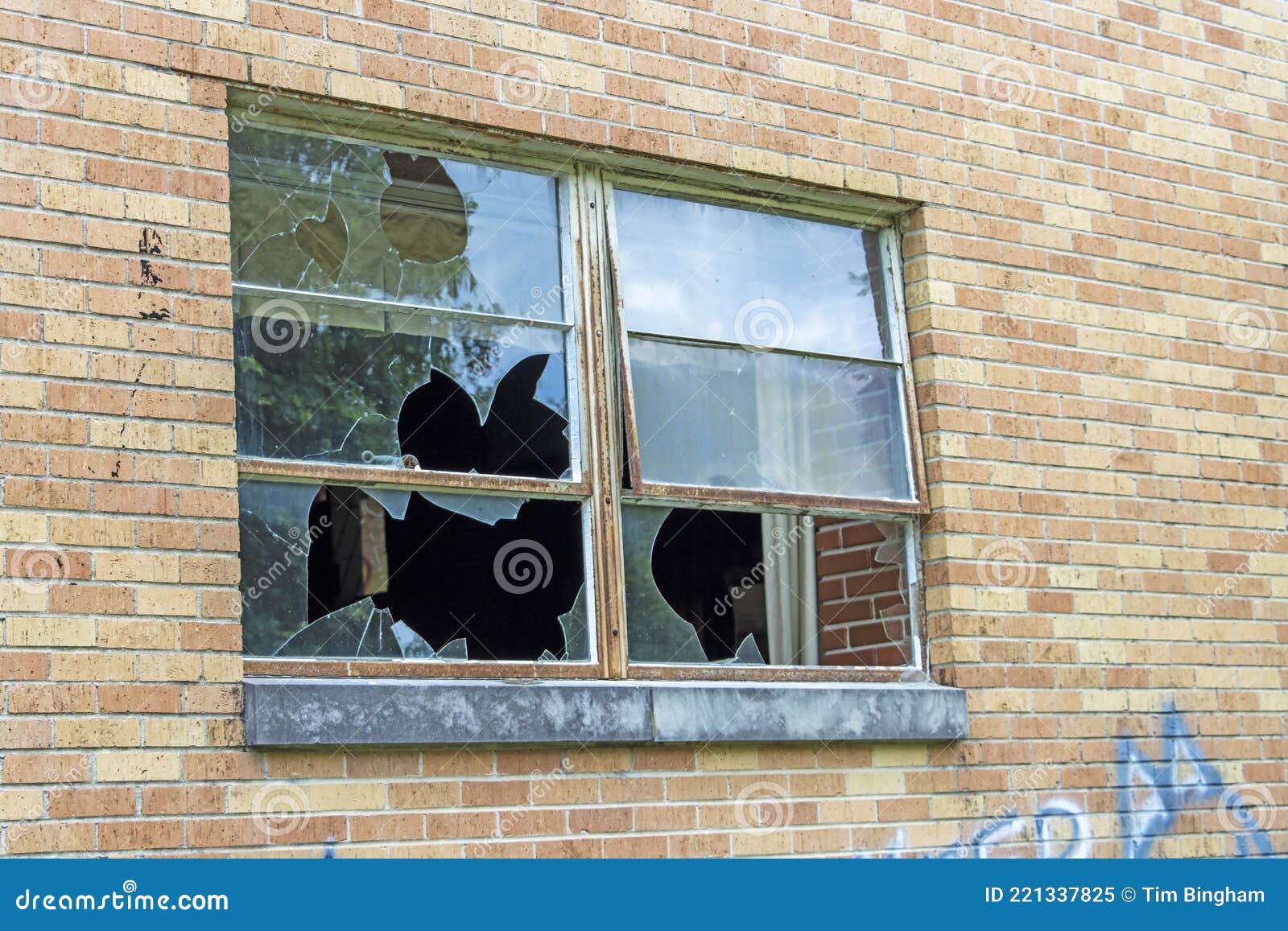 Busted Windows of Abandoned Building Stock Image - Image of wood, stone ...