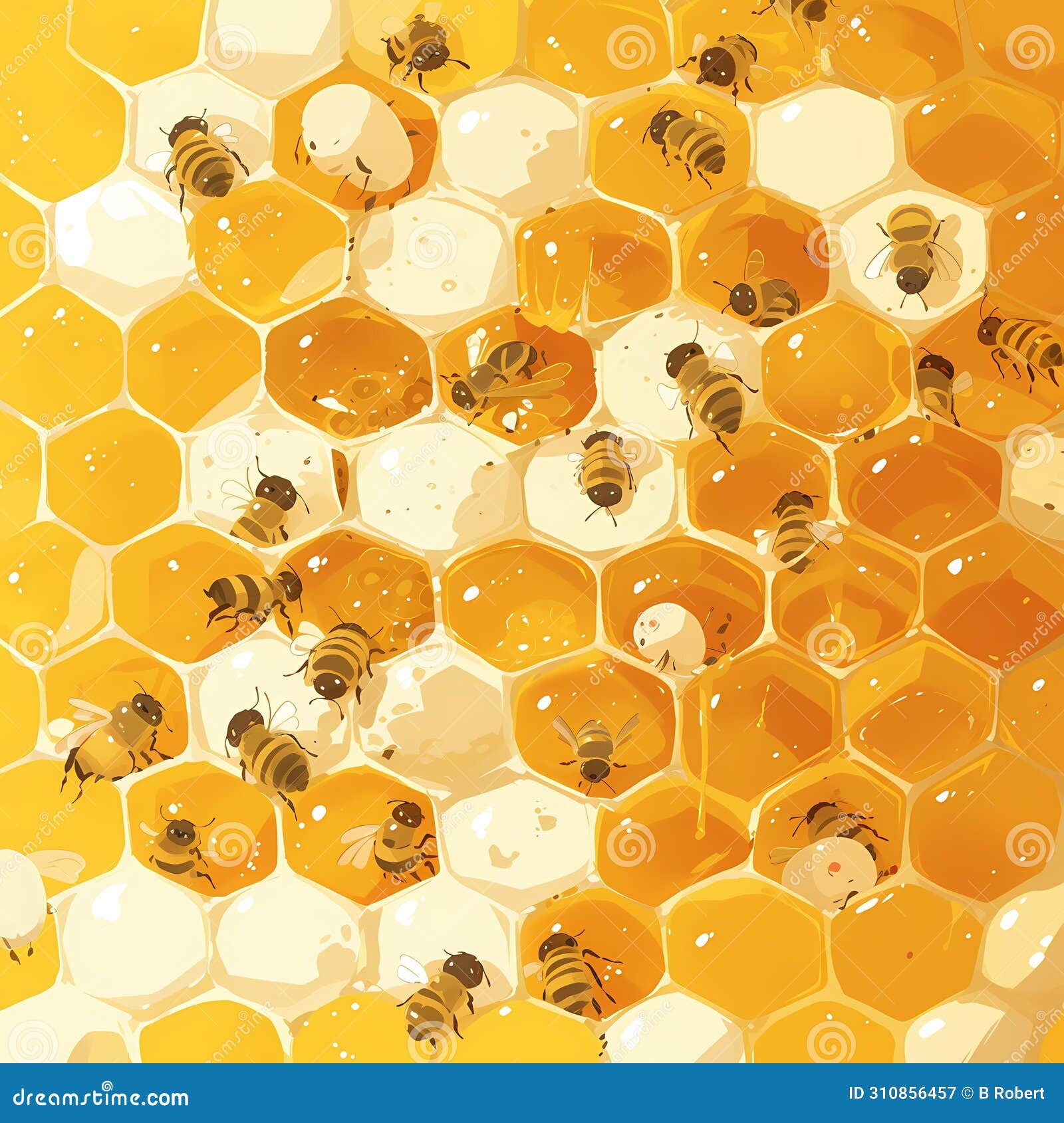 Bustling Bee Hive with Honeycomb, Bees Busily at Work Stock ...