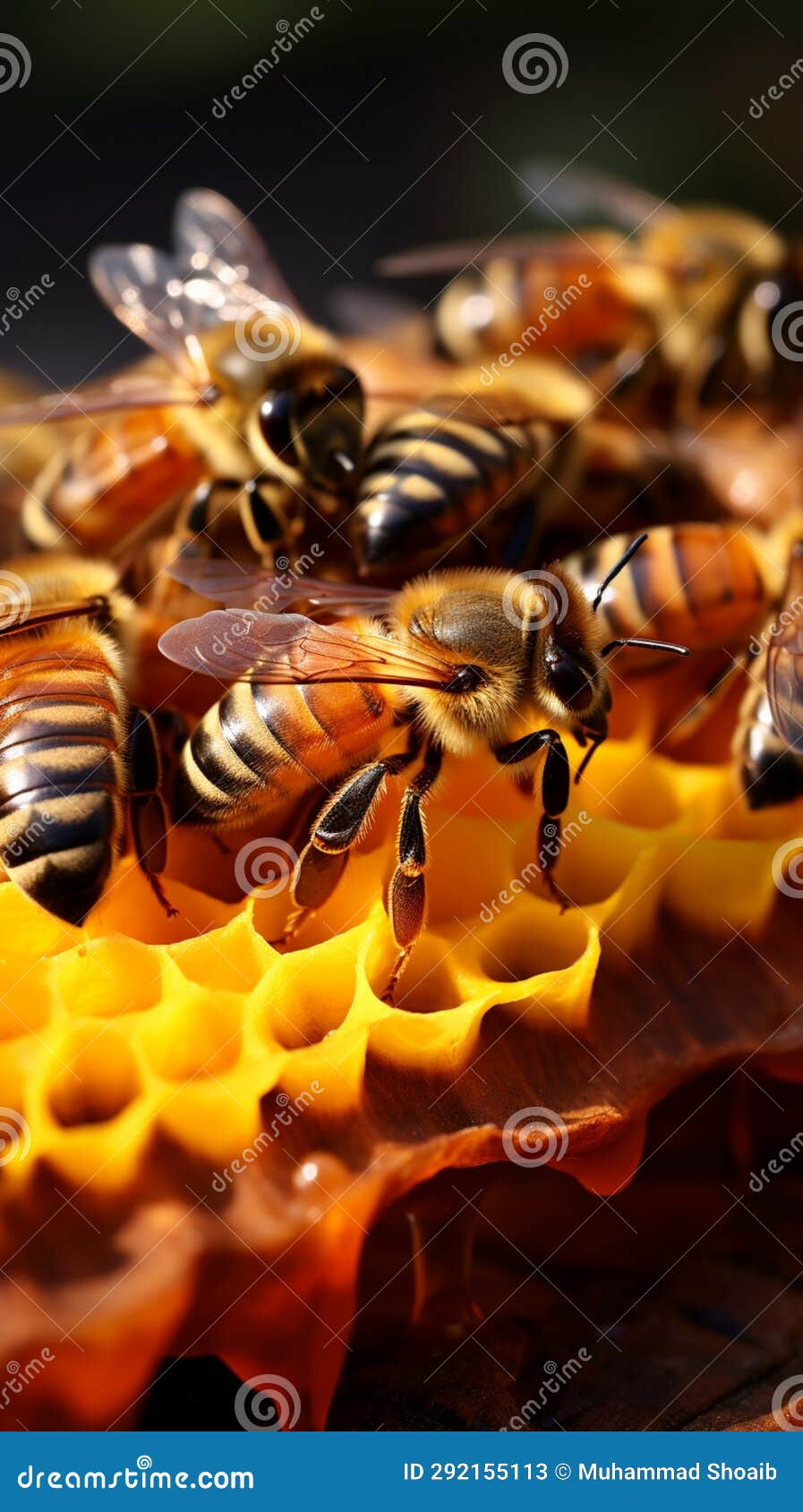 Bustling Beehive in Closeup Worker Bees Industriously Gather Nectar, a ...