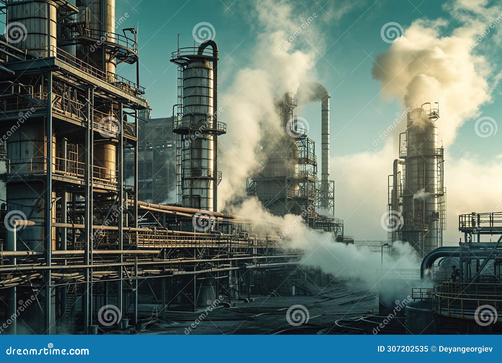 Bustling Beet Sugar Refinery with Towering Industrial Structures ...