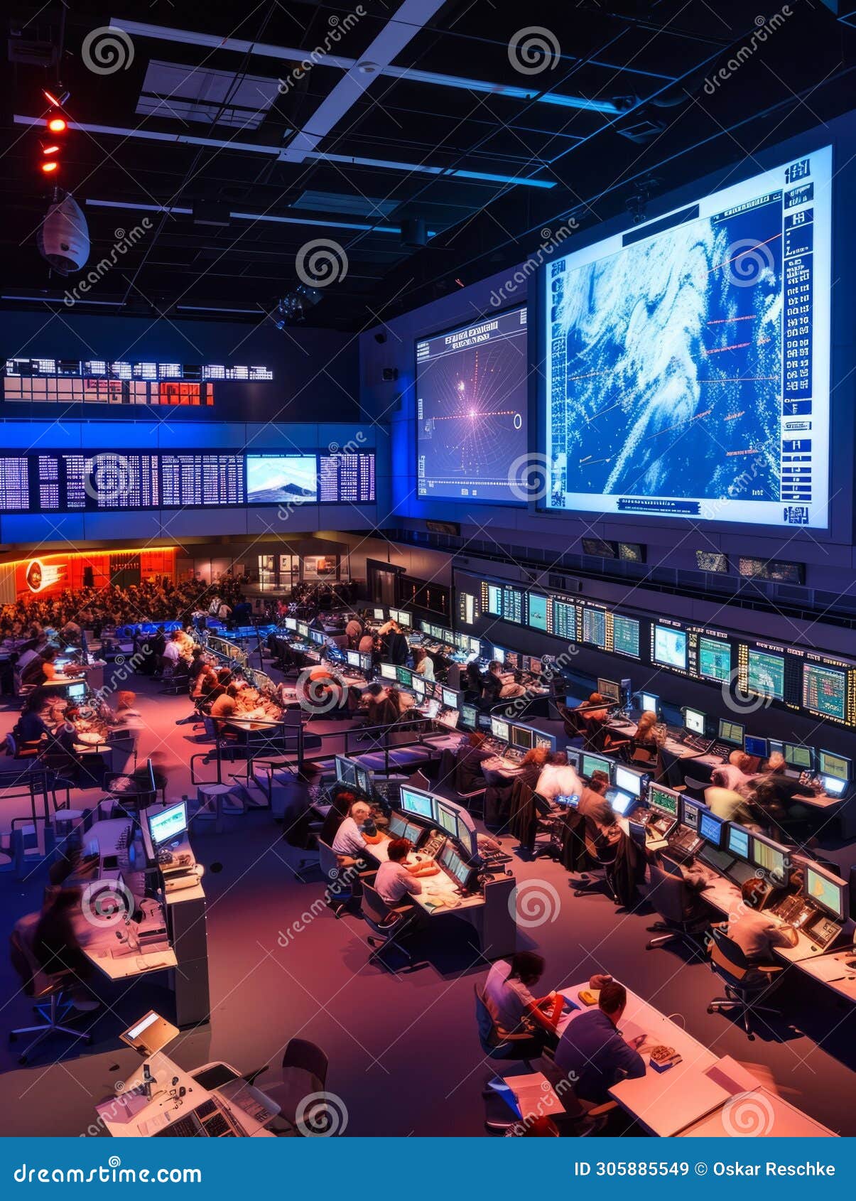 A Bustling Command Center with Large Display Screens, Maps, and a Team ...