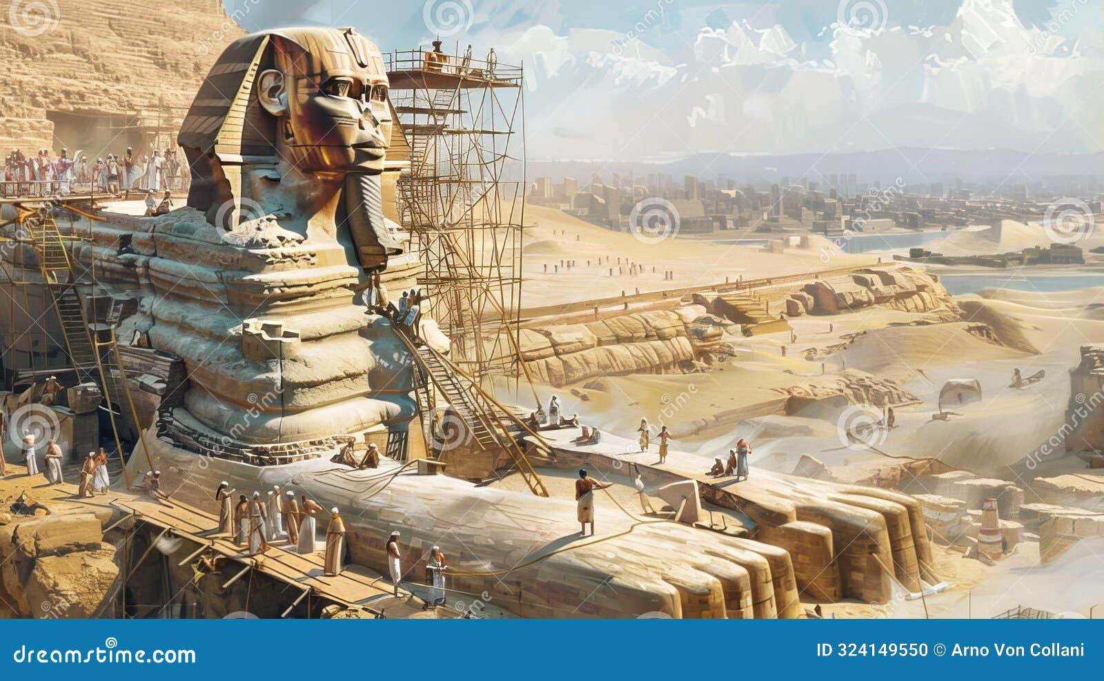 Bustling Construction of the Sphinx in Ancient Egypt Amidst Giza Sands ...