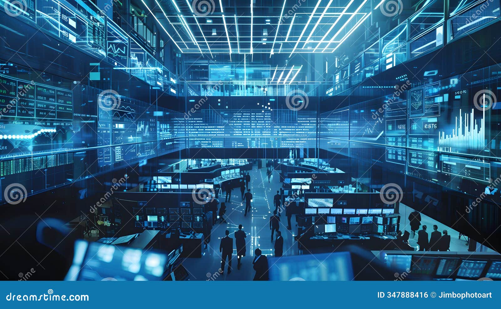 Bustling Digital Trading Floor Filled with Screens Stock Illustration ...