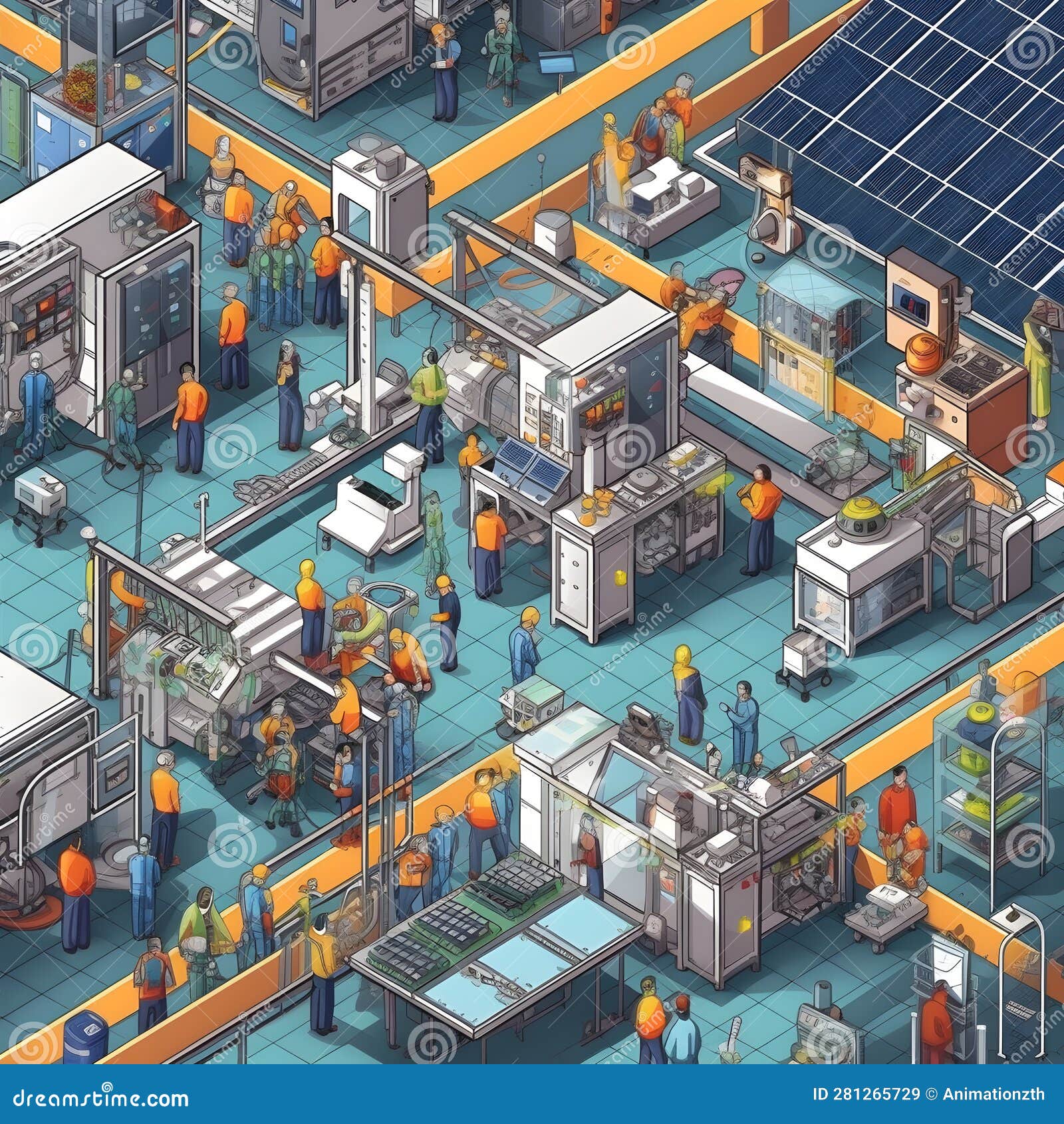 A Bustling Factory Floor with Workers in Safety Gear Operating ...