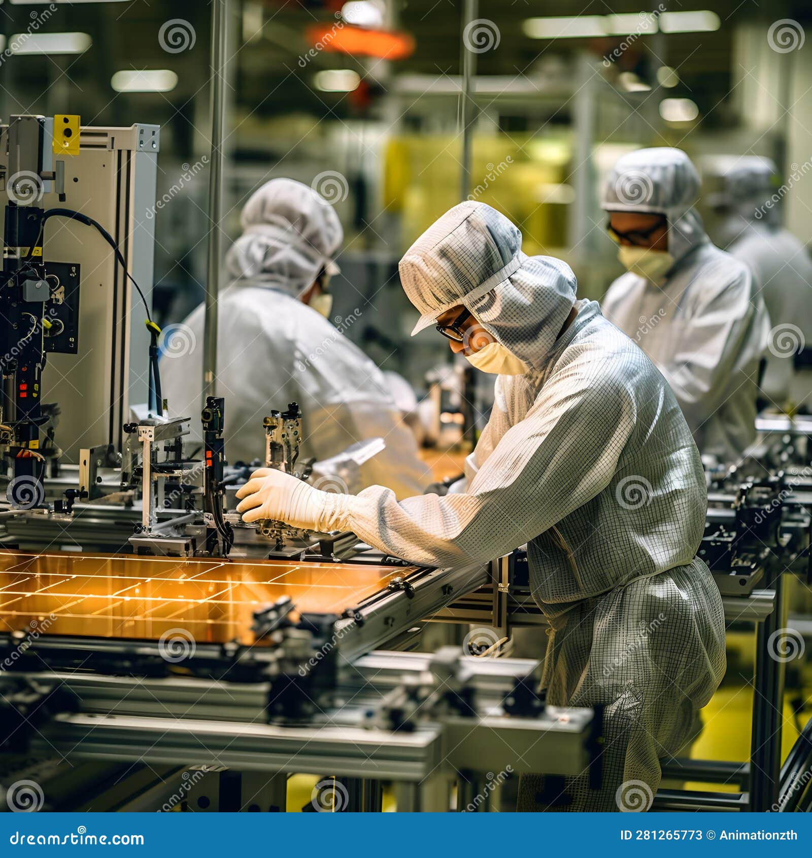 A Bustling Factory Floor with Workers in Safety Gear Operating ...
