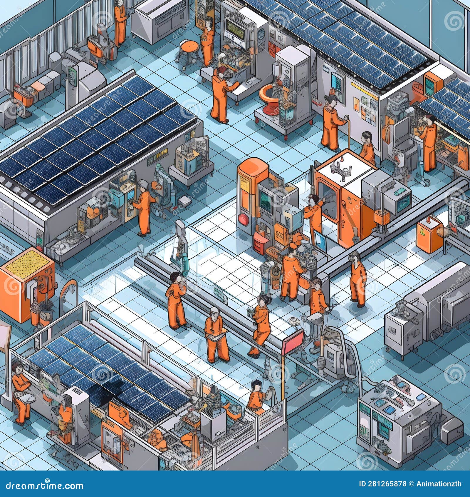 A Bustling Factory Floor with Workers in Safety Gear Operating ...