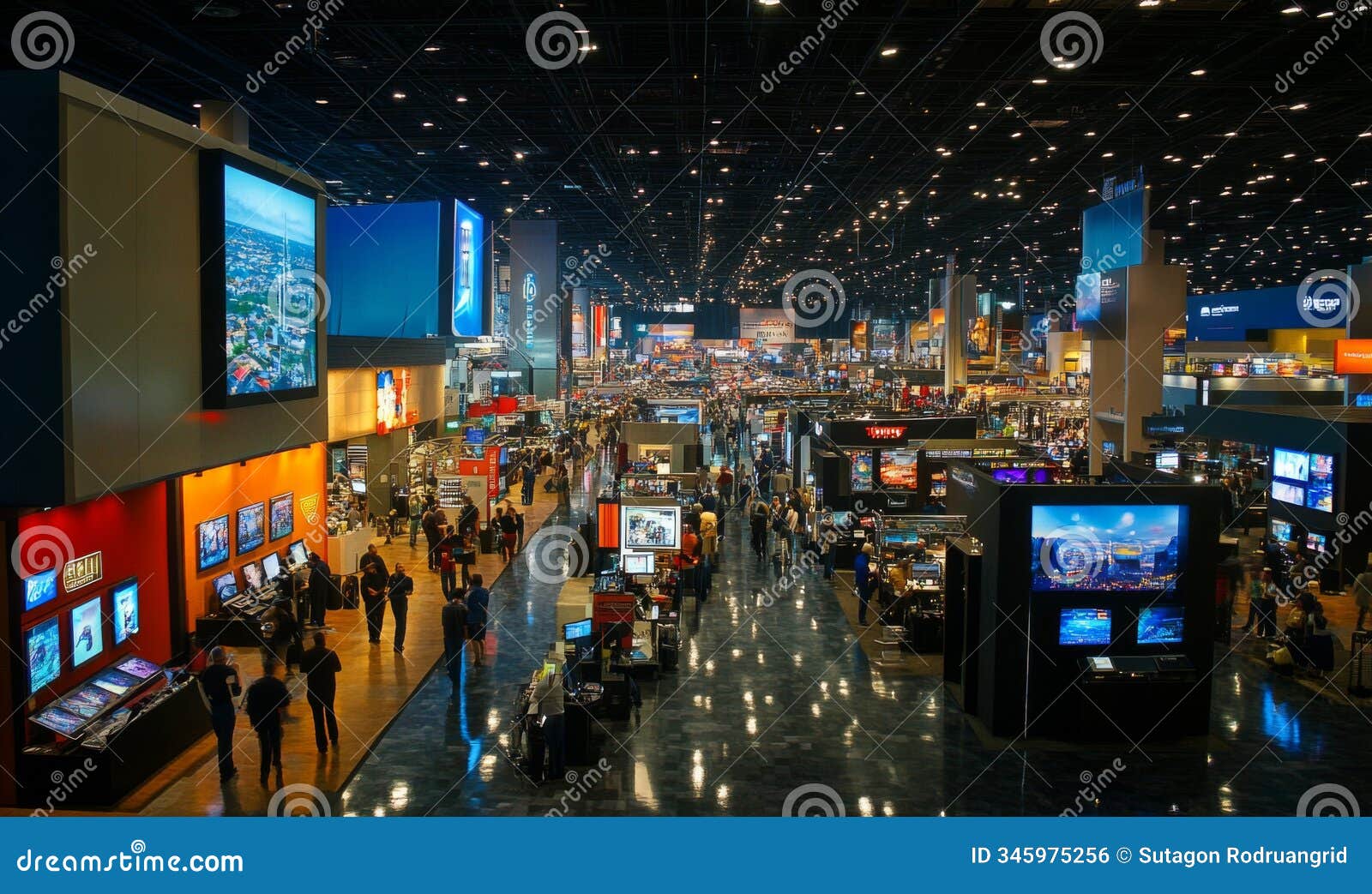 Bustling High-tech Convention Center With Innovative Exhibits Royalty ...