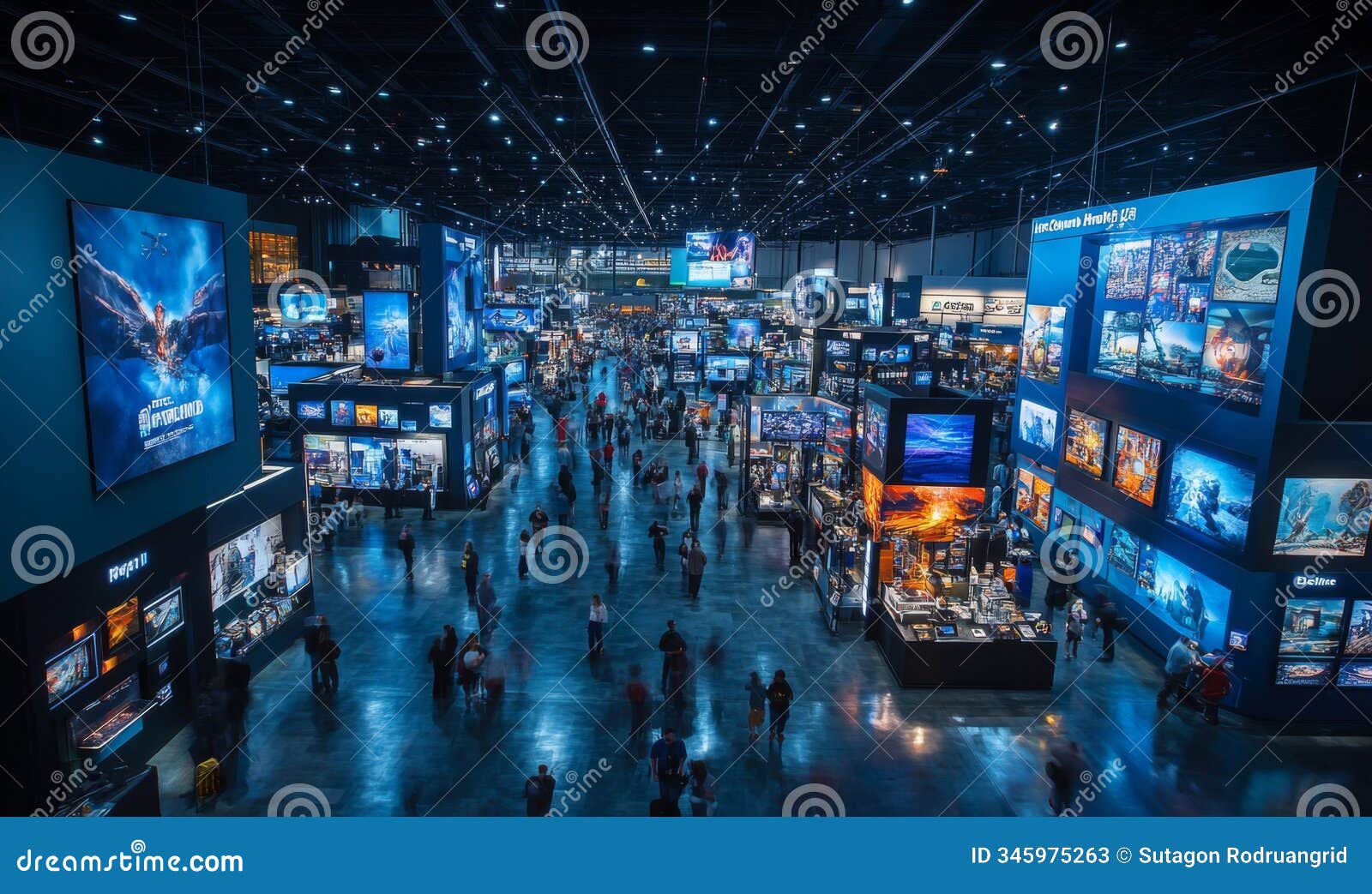 Bustling High-tech Convention Center With Innovative Exhibits Royalty ...