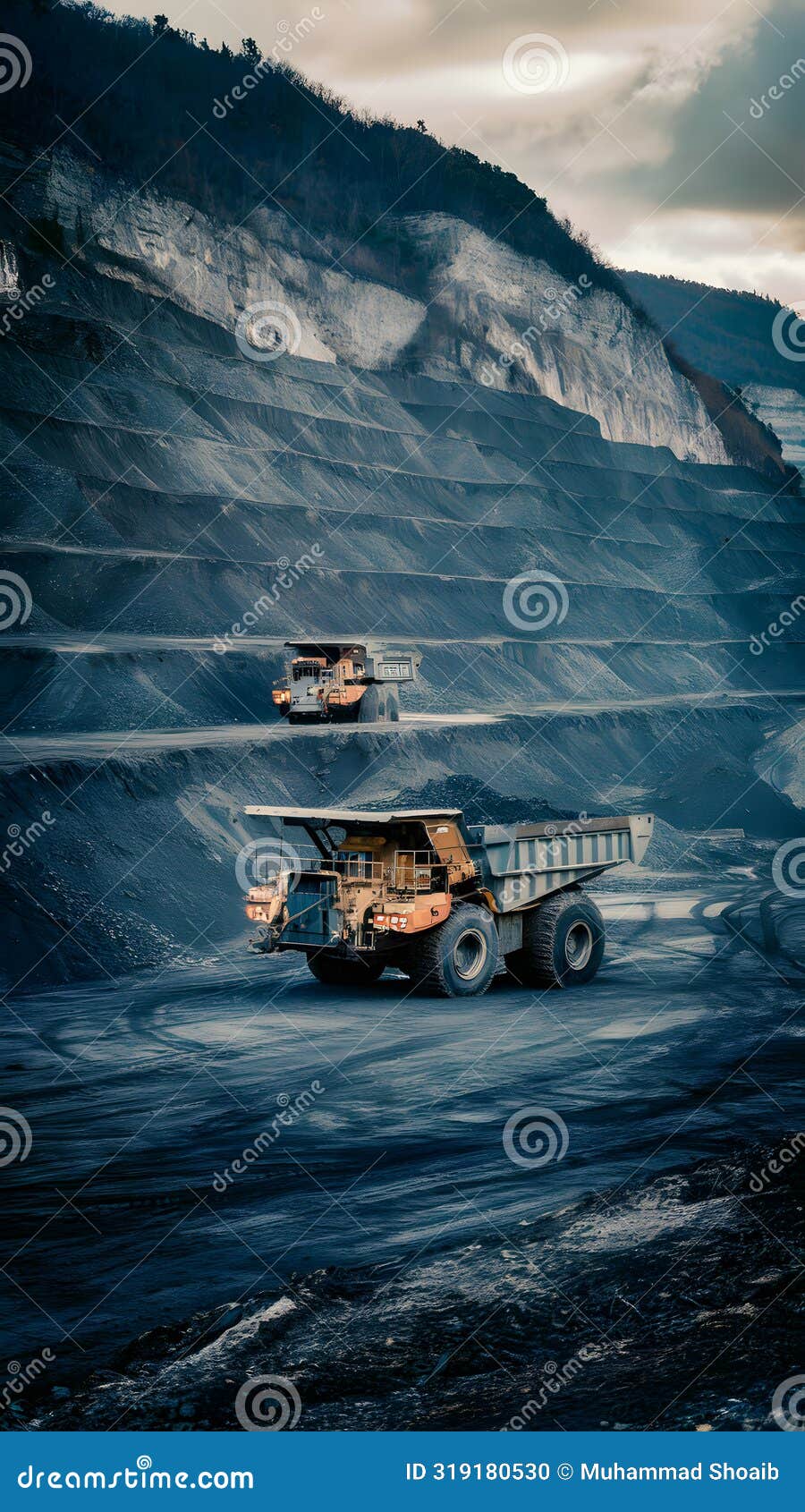 Bustling Mining Site With Rugged Terrain, Heavy Machinery, And Steep ...