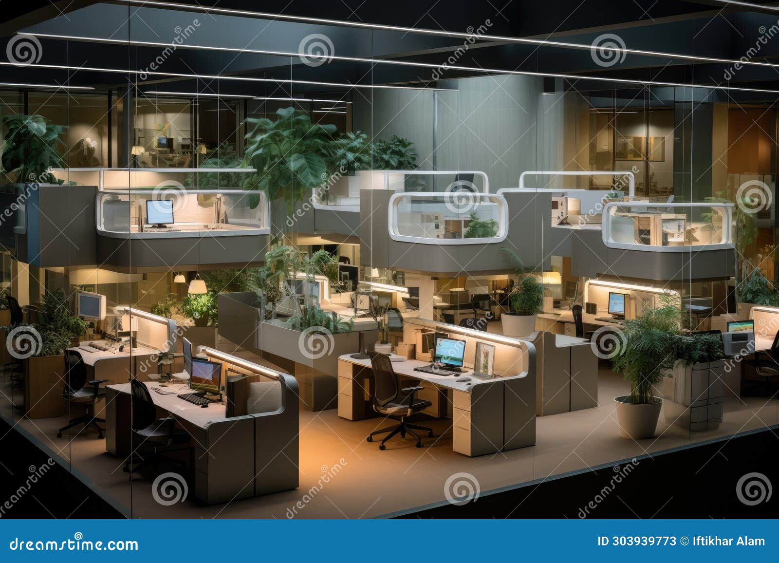 A Bustling Office Space Filled with Numerous Desks and Computers ...