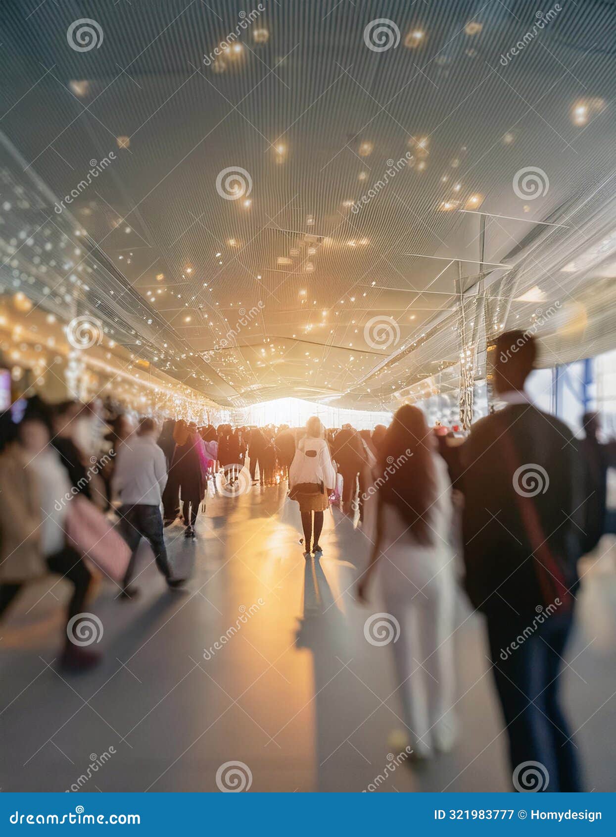 A Bustling Scene Under a Radiant Ceiling, Captured in a Soft Focus ...