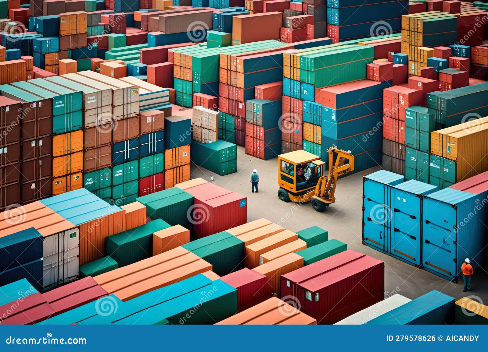 Bustling Warehouse Complex with Rows of Cargo Containers and Busy ...