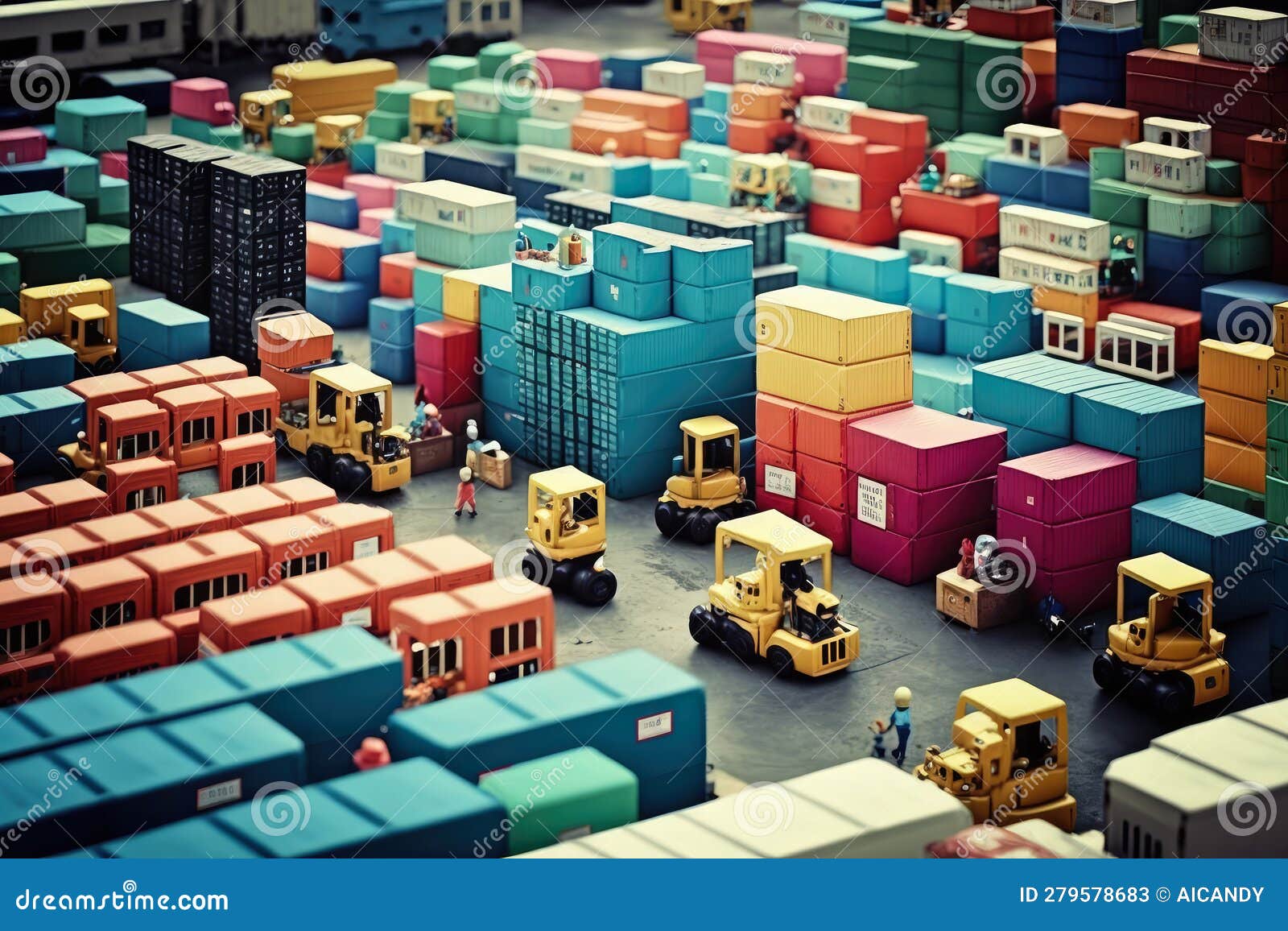 Bustling Warehouse Complex with Rows of Cargo Containers and Busy ...