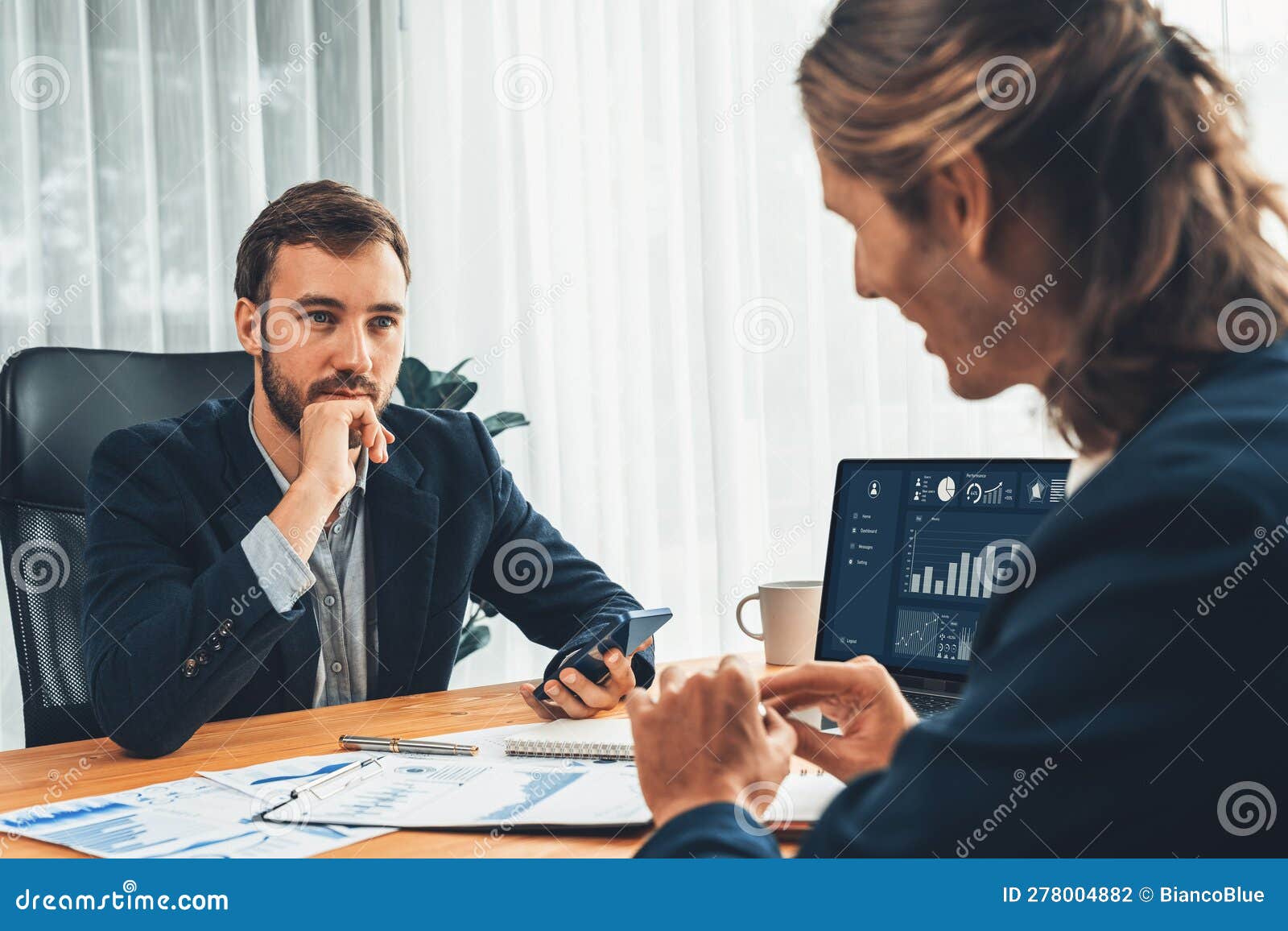 Busy Analyst Team in Office Analyzing Financial Data Analysis. Entity ...