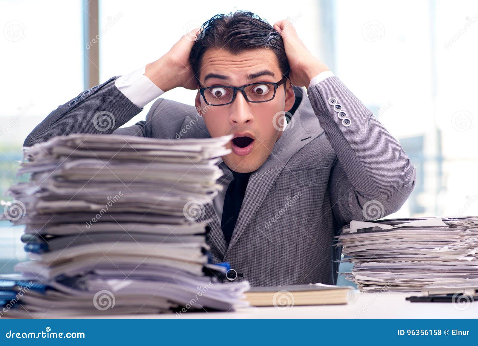The Busy Angry Businessman with Heaps of Paper Stock Photo - Image of ...