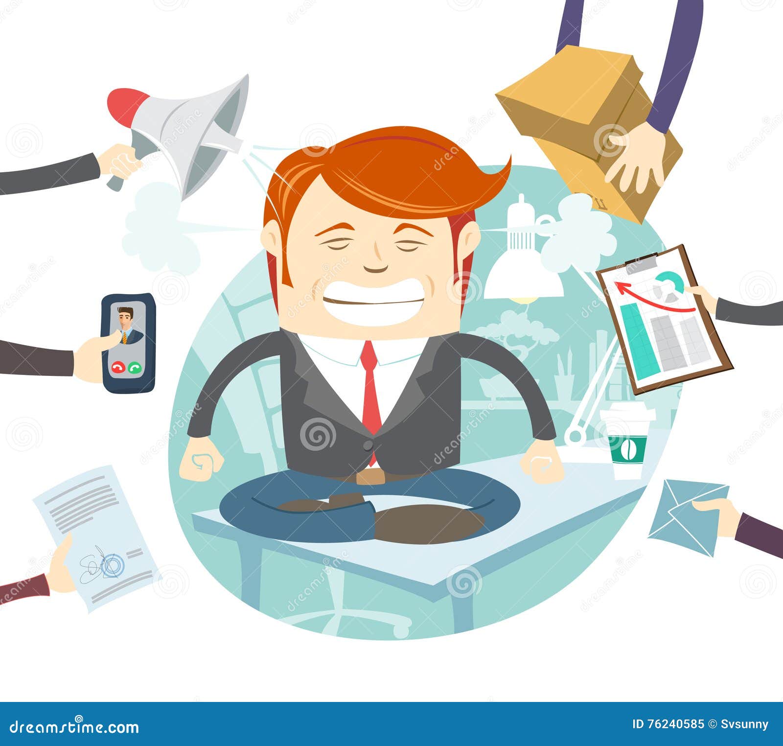 Busy Angry Hipster Businessman Multitasking at Desk in Office Stock ...