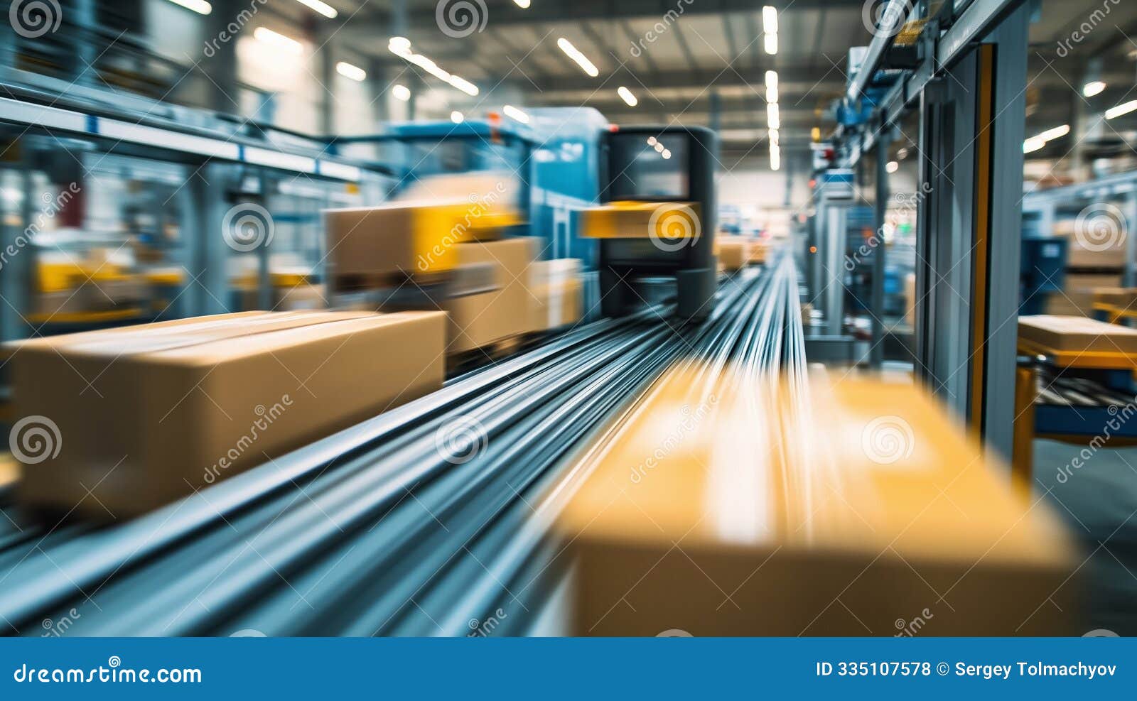 Busy Automated Conveyor System Sorting Packages in a Modern Warehouse ...