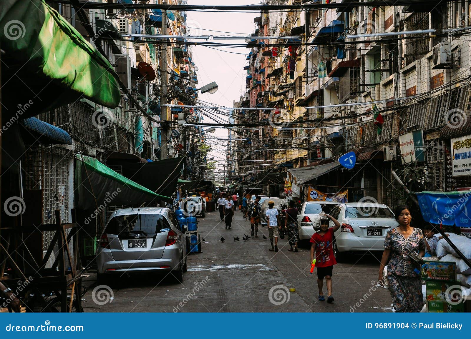Busy back alley in Yangon. editorial stock image. Image of busy - 96891904