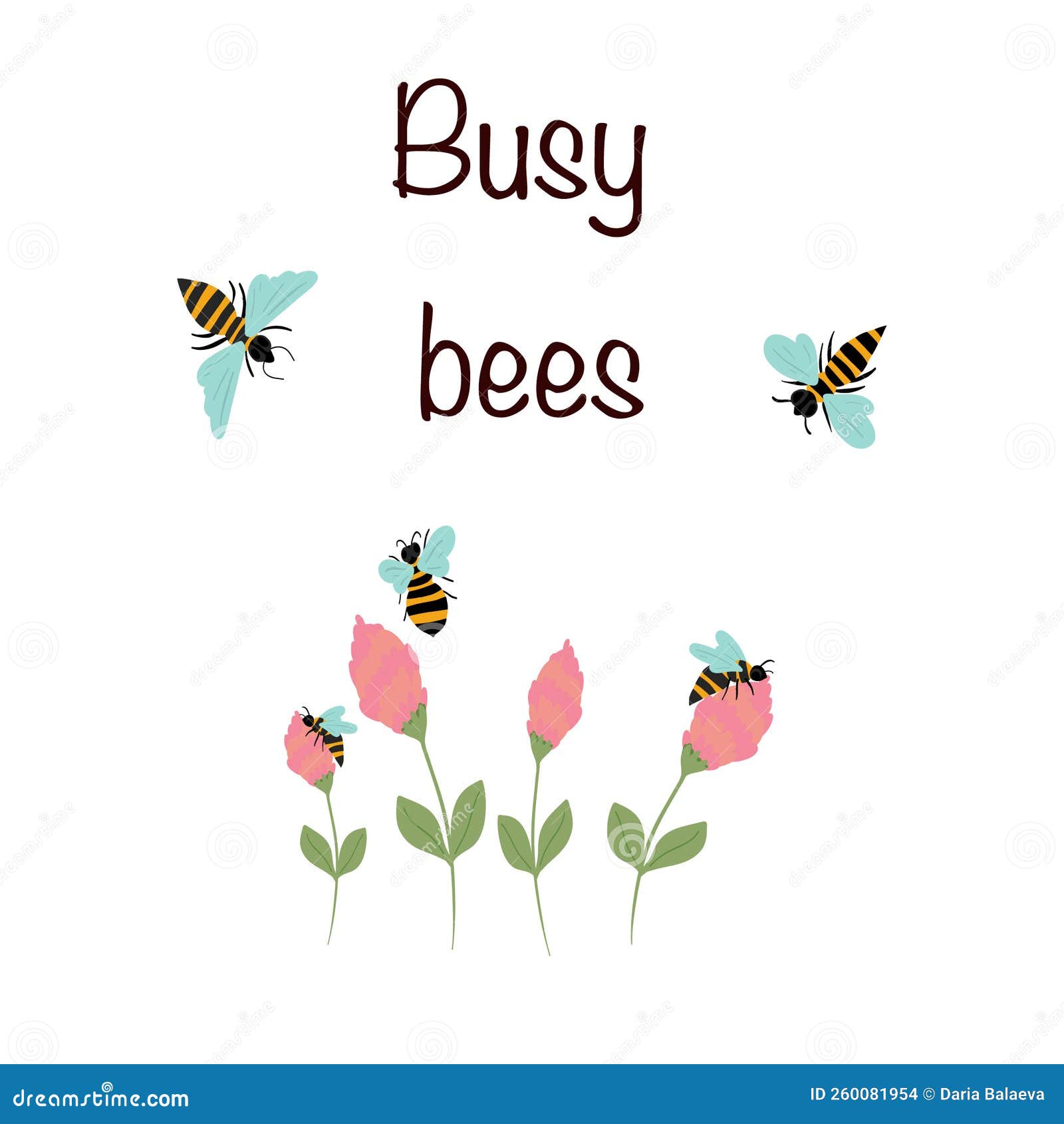 Busy Bees Flying Around Clovers Stock Vector - Illustration of bushes ...