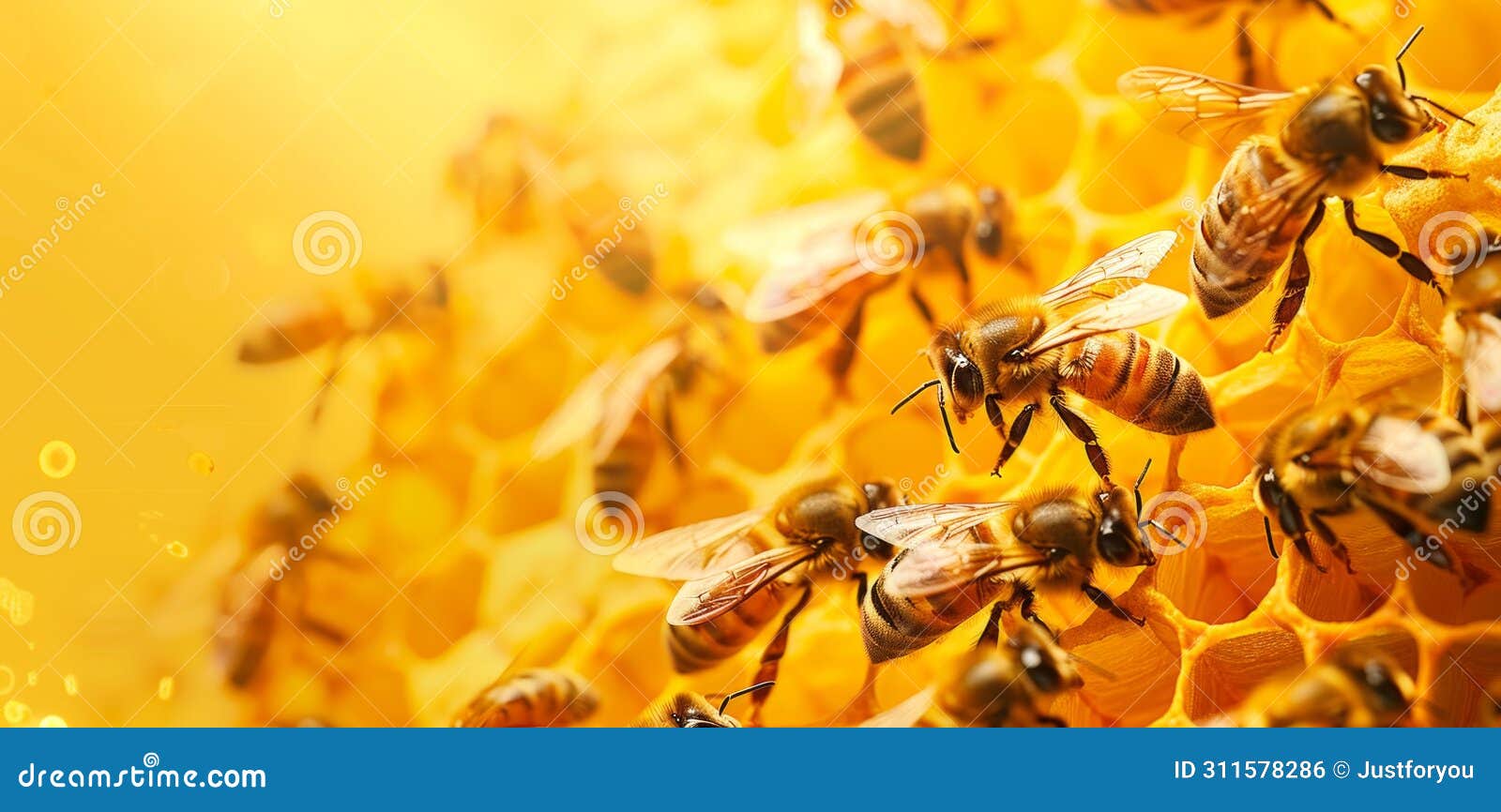 Busy Bees at Work in Honeycomb. Generative Ai Stock Illustration ...