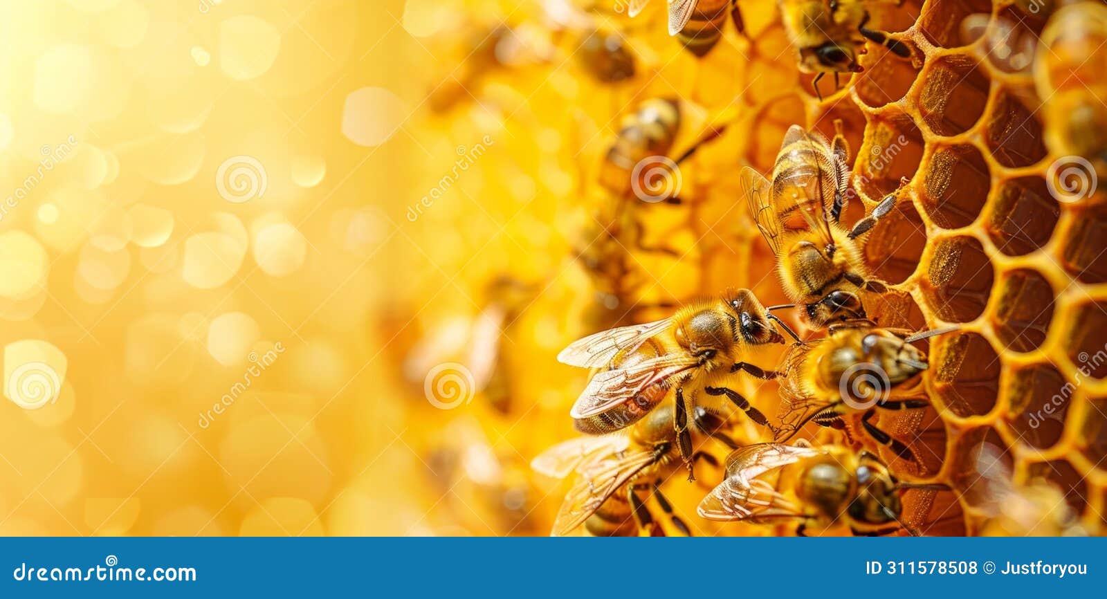 Busy Bees at Work in Honeycomb. Generative Ai Stock Illustration ...
