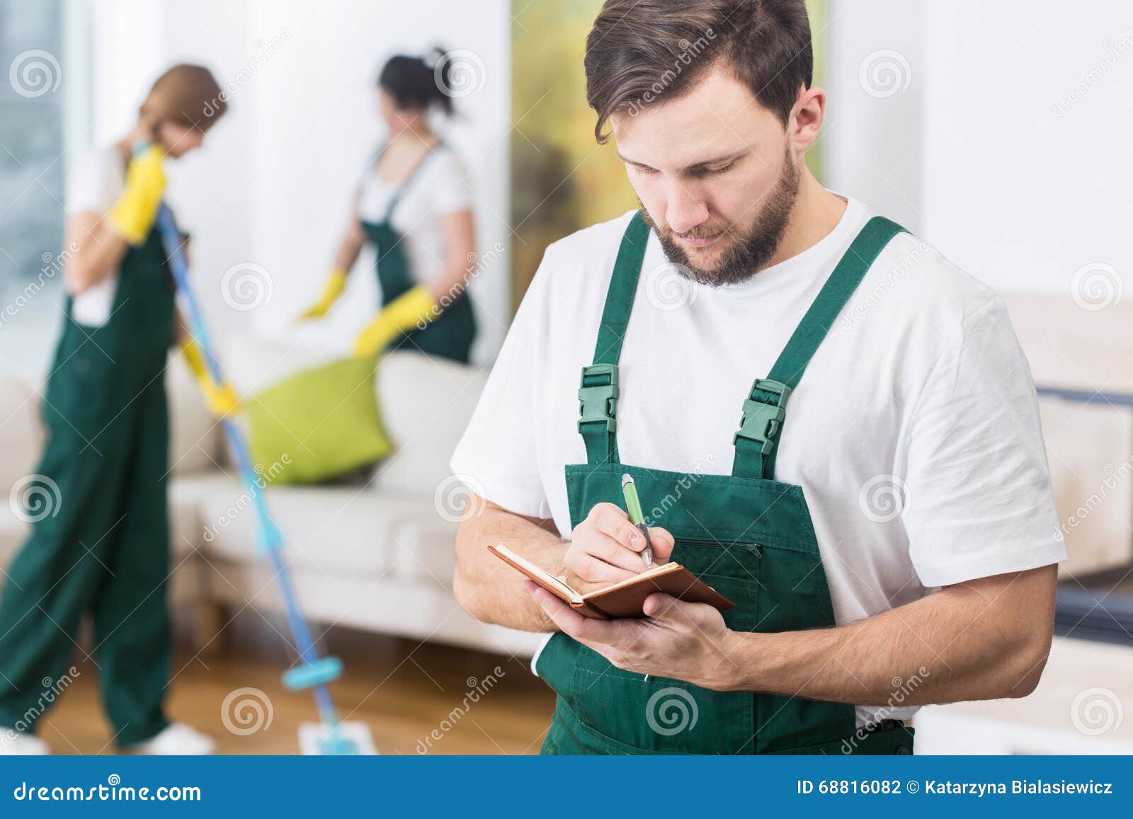 Busy Boss and His Cleaning Company Stock Photo - Image of notebook ...