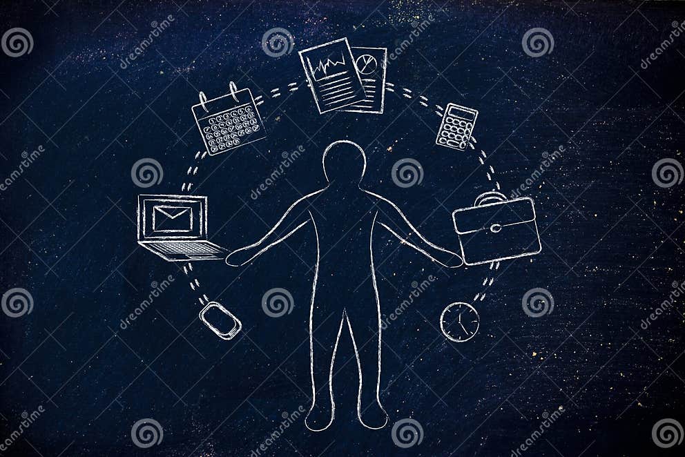 Busy Business Man Juggling with Office Objects Stock Photo - Image of ...