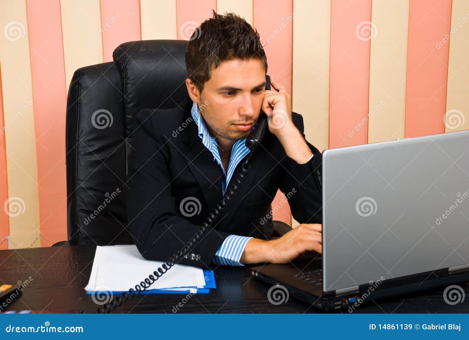 Busy Business Man in Office Stock Image - Image of office, dialing ...