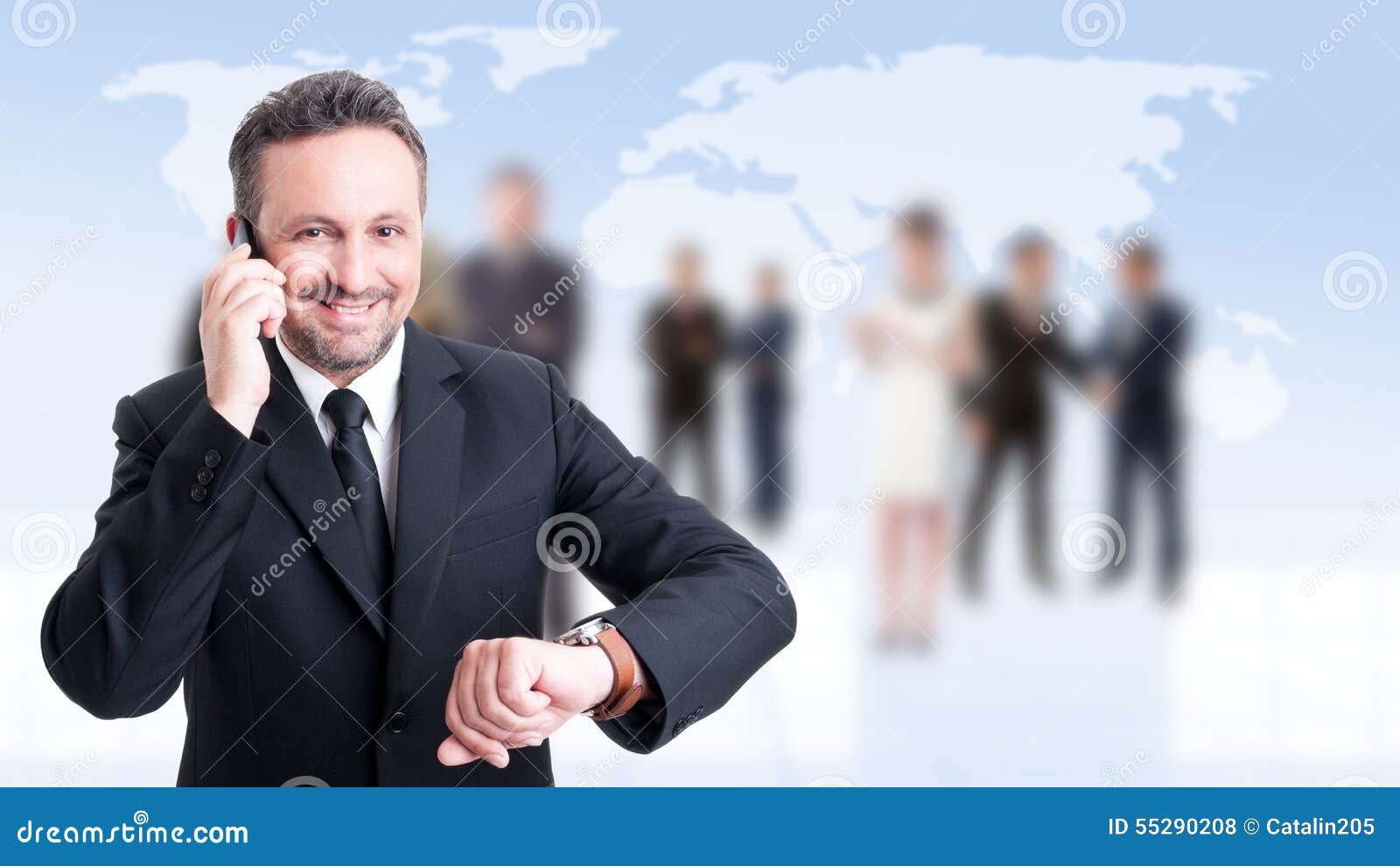 Busy Business Man Using Phone and Checking Time Stock Photo - Image of ...