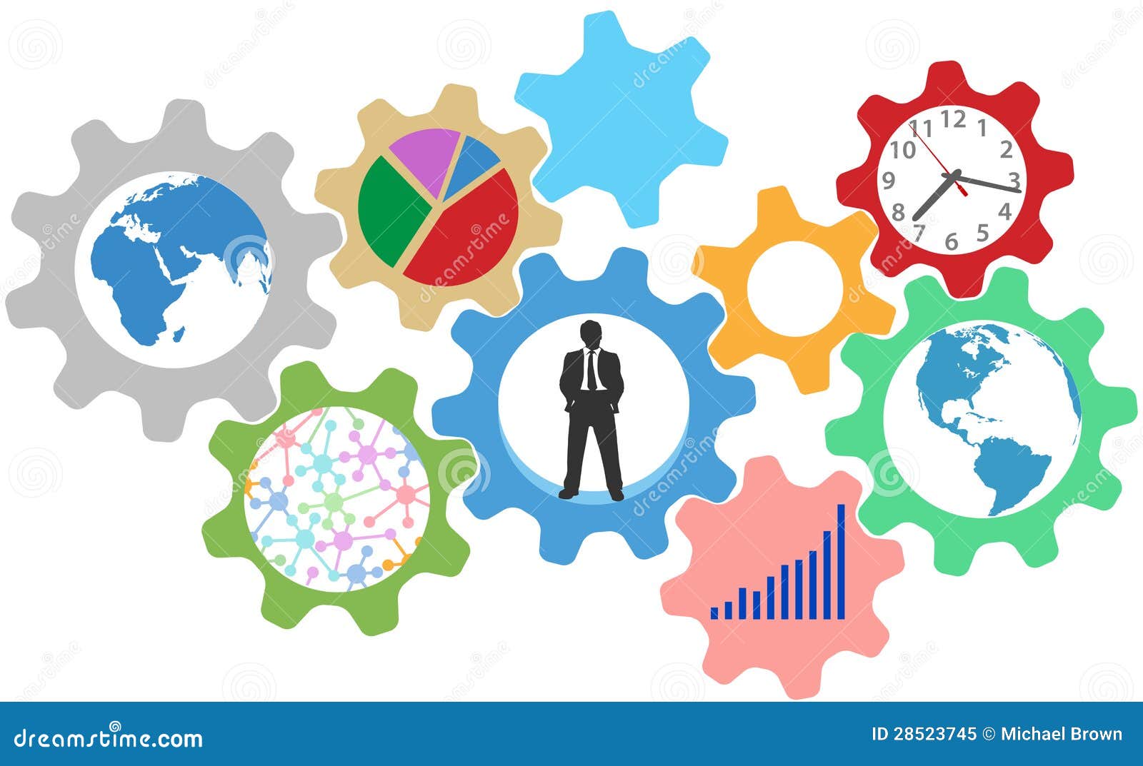 Busy Business Person Work in Gears Stock Vector - Illustration of globe ...