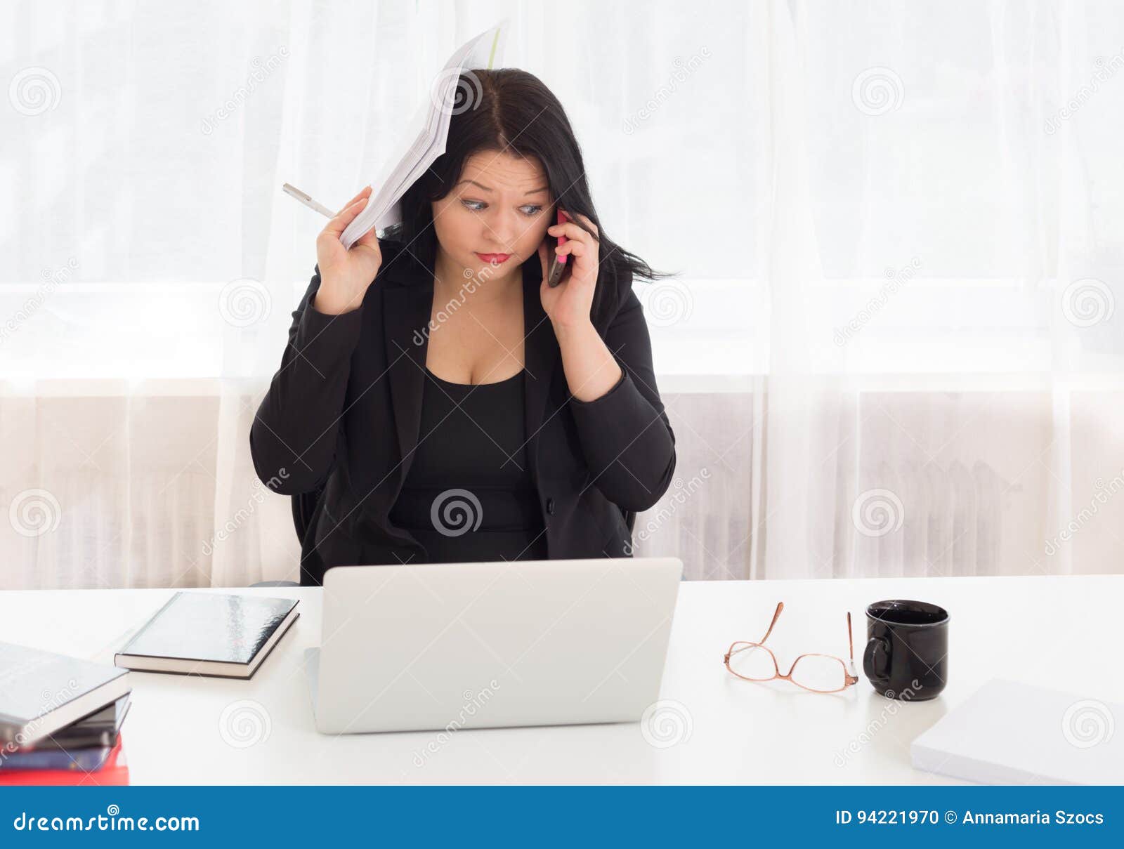 Busy Business Woman at Office Stock Photo - Image of mobile, closeup ...