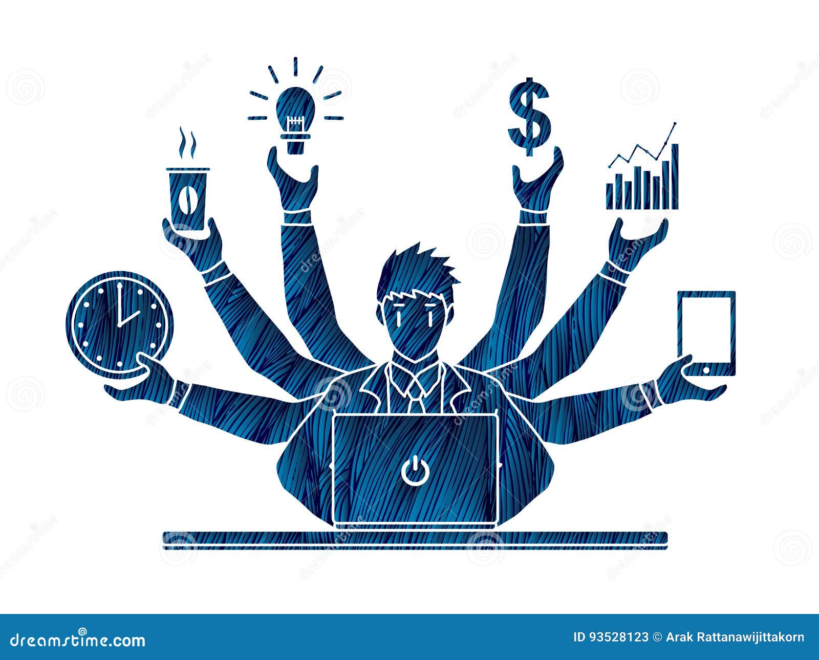 Busy Businessman with Many Hands Holding Many Items Stock Vector ...