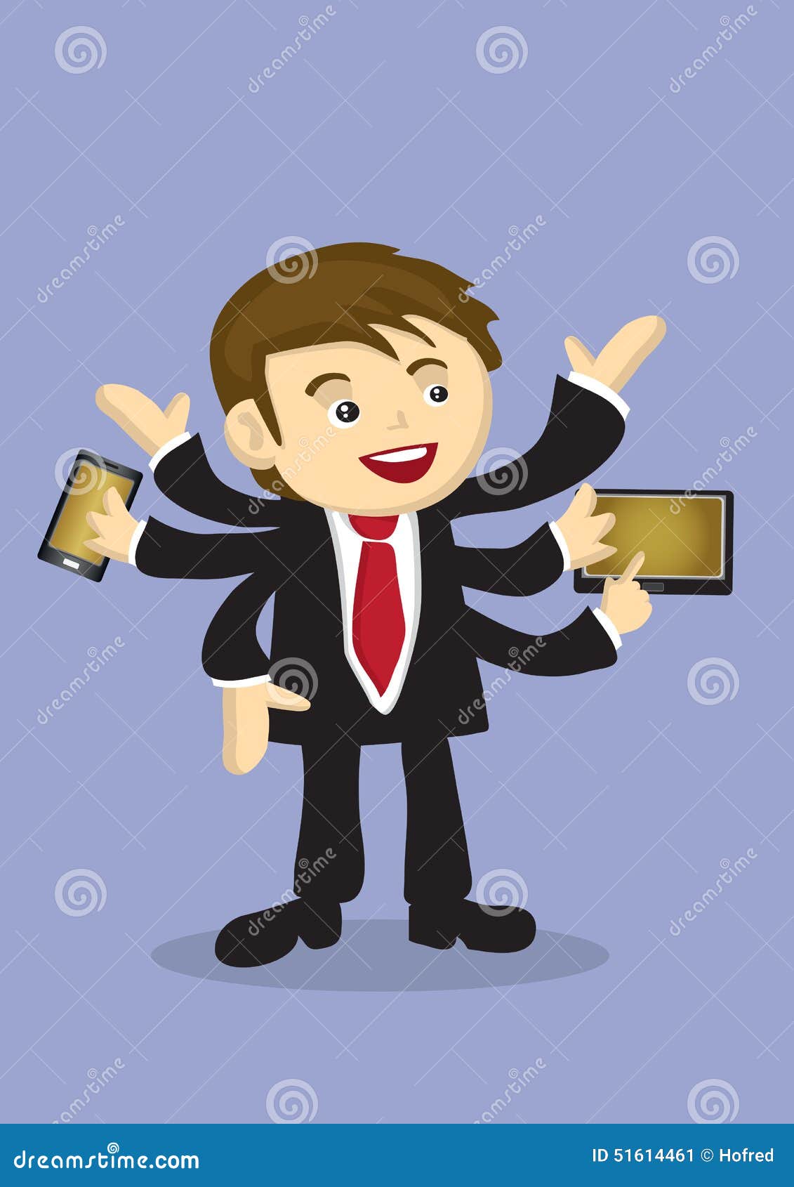 Busy Businessman Multitasking with Multiple Arms Vector Cartoon Stock ...