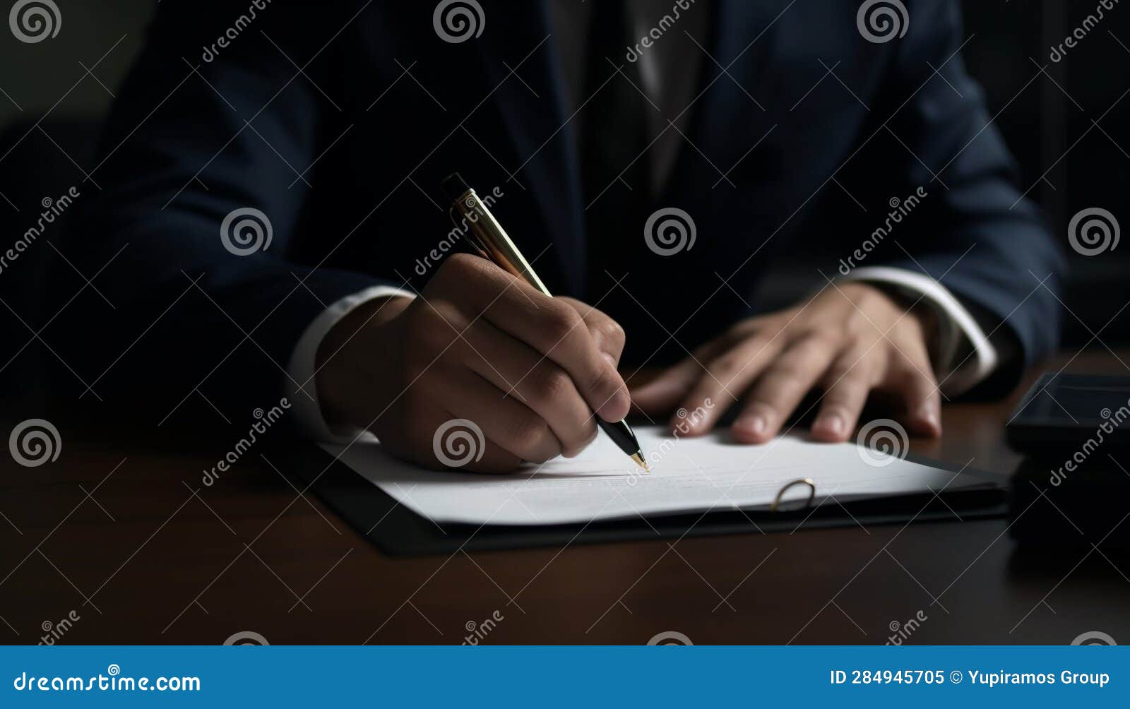 A Busy Businessman Sitting at Desk, Signing Important Documents ...