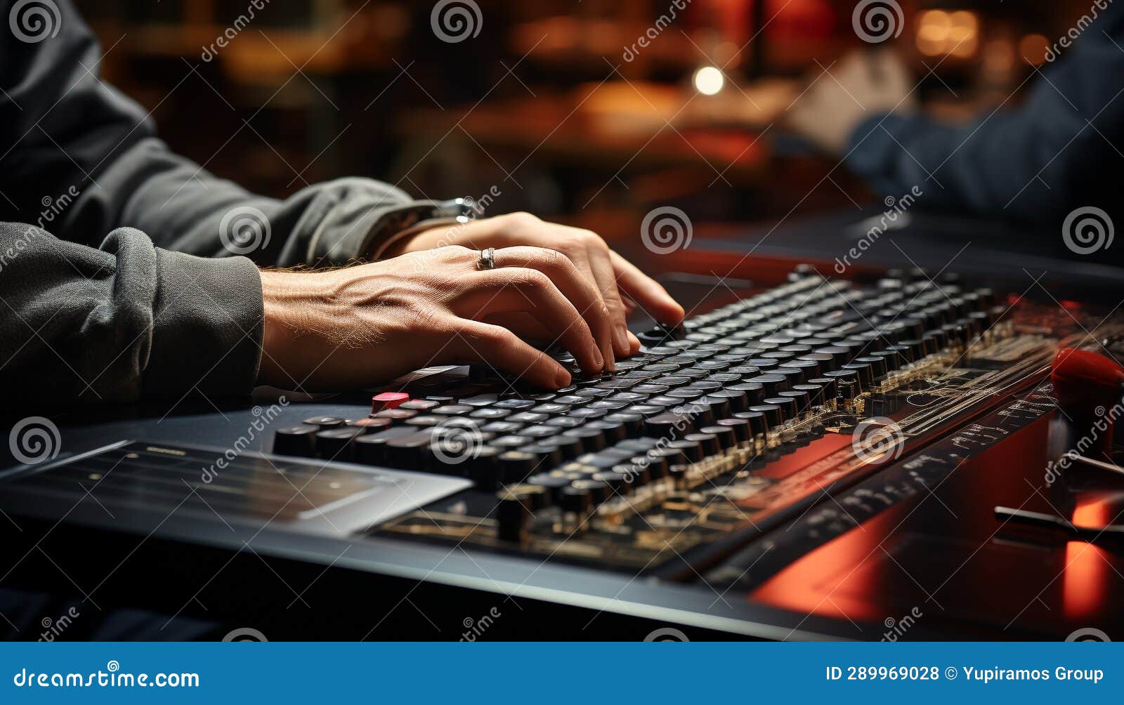 A Busy Businessman Typing on a Computer Keyboard Indoors at Night ...