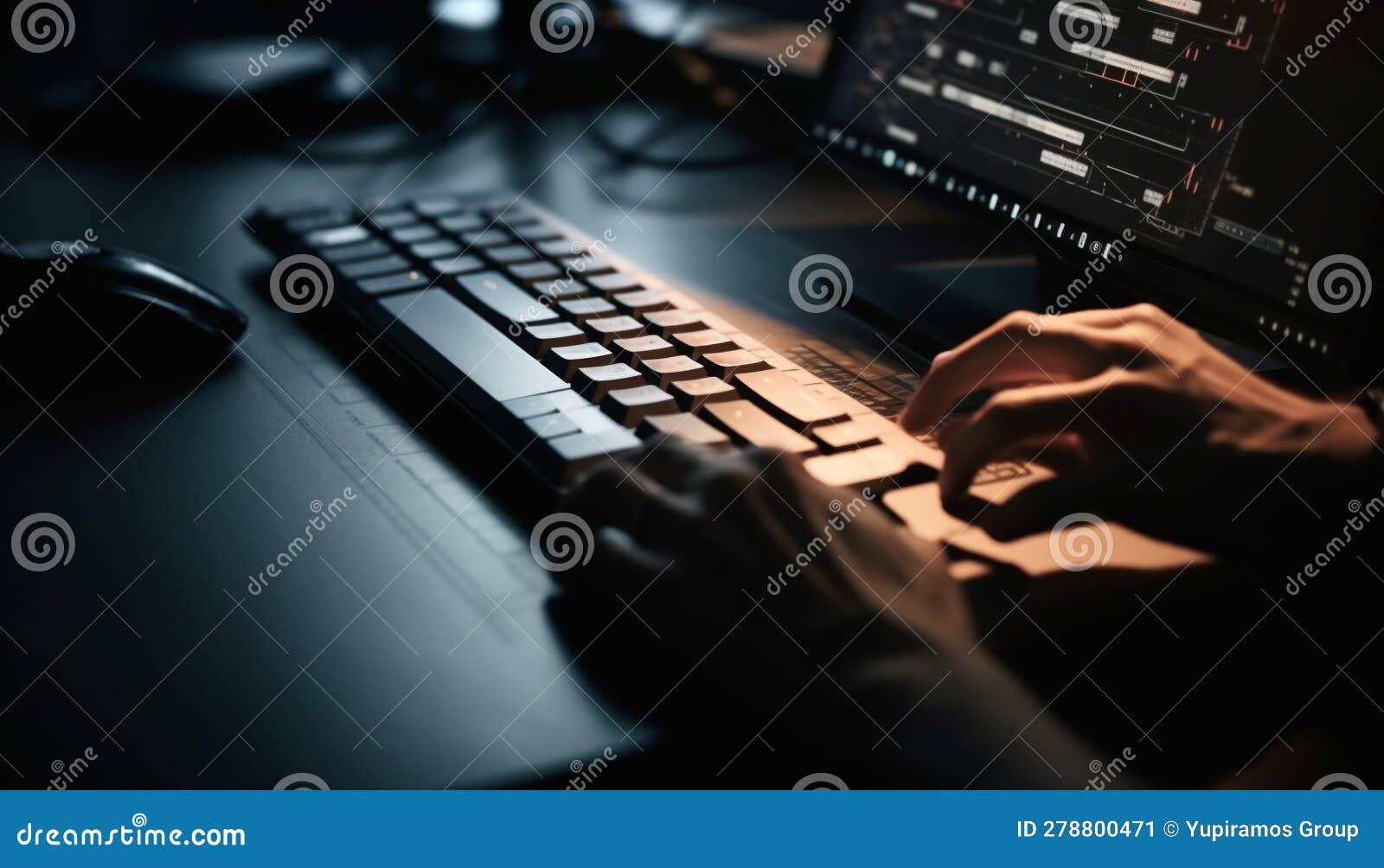 A Busy Businessman Typing on His Computer Keyboard at Night Generated ...